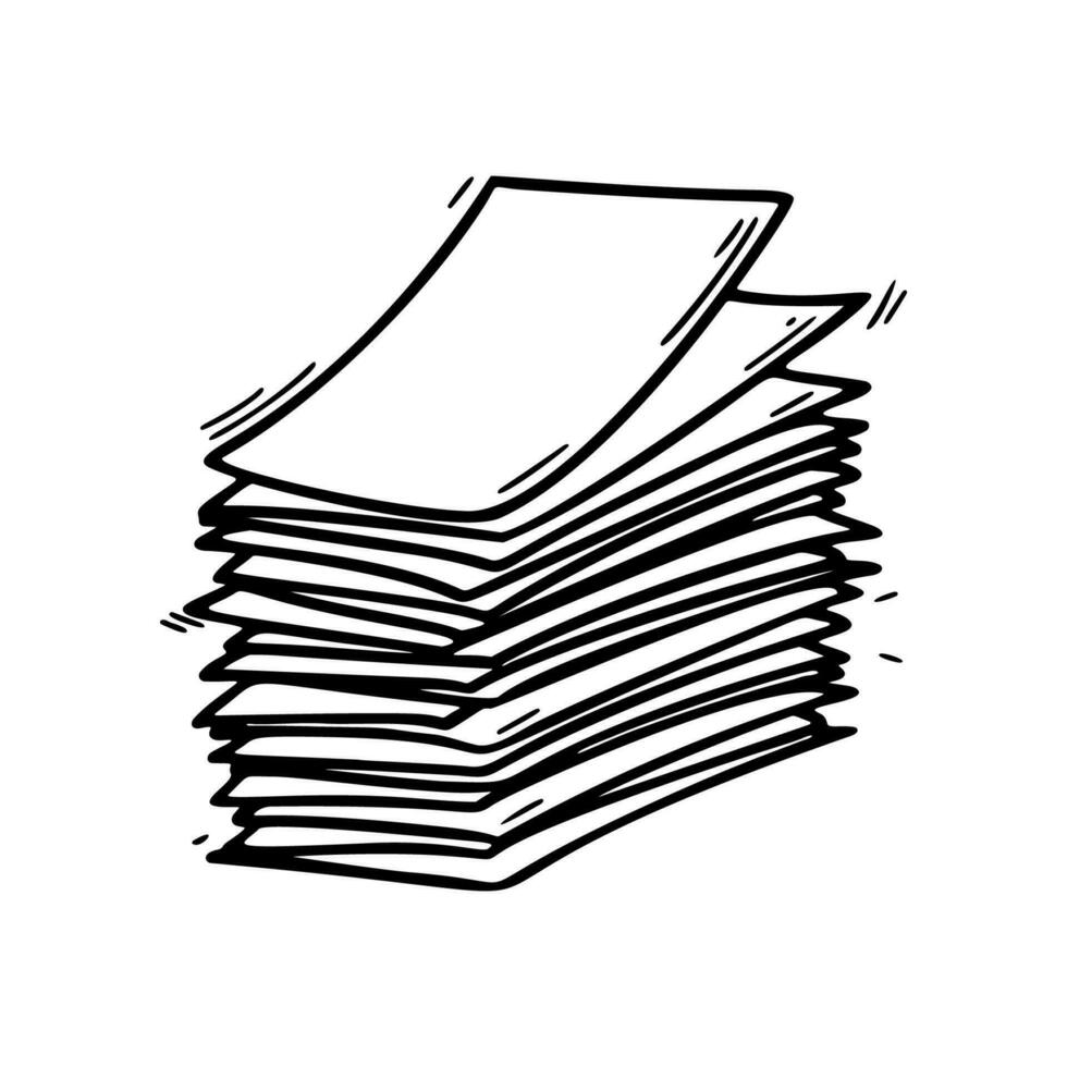 Stack of paper pages line art. Blank sheets. Hand drawn doodle vector ...