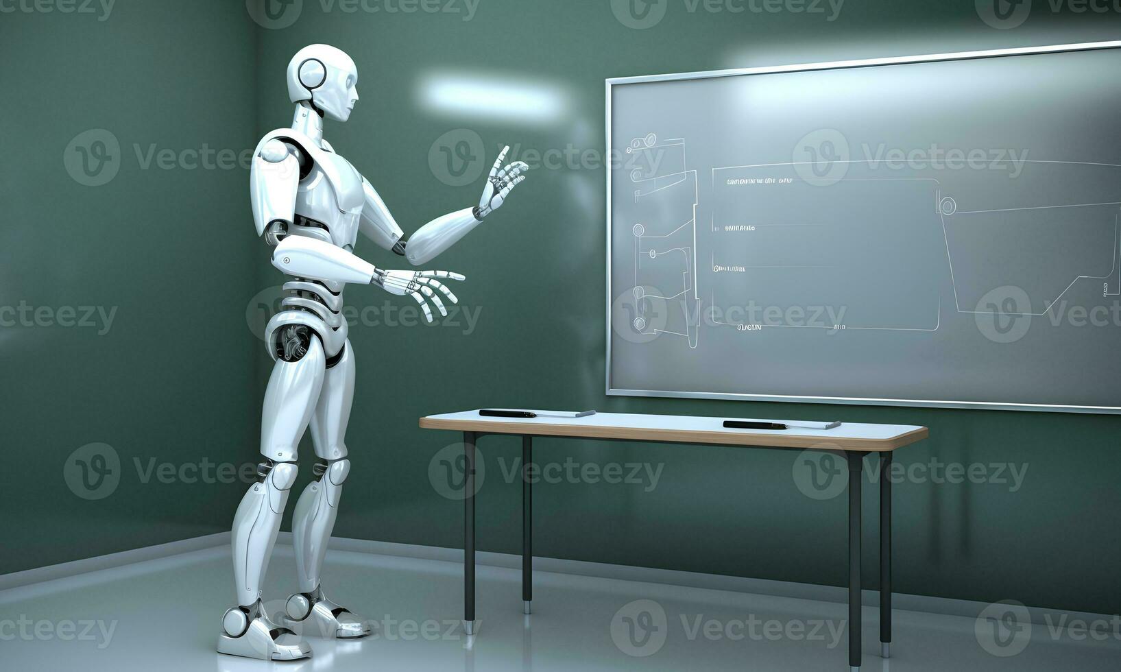 Teaching robot and chalkboard in the classroom. AI teacher concept. AI ... Teaching robot and chalkboard in the classroom. AI teacher concept. AI ...