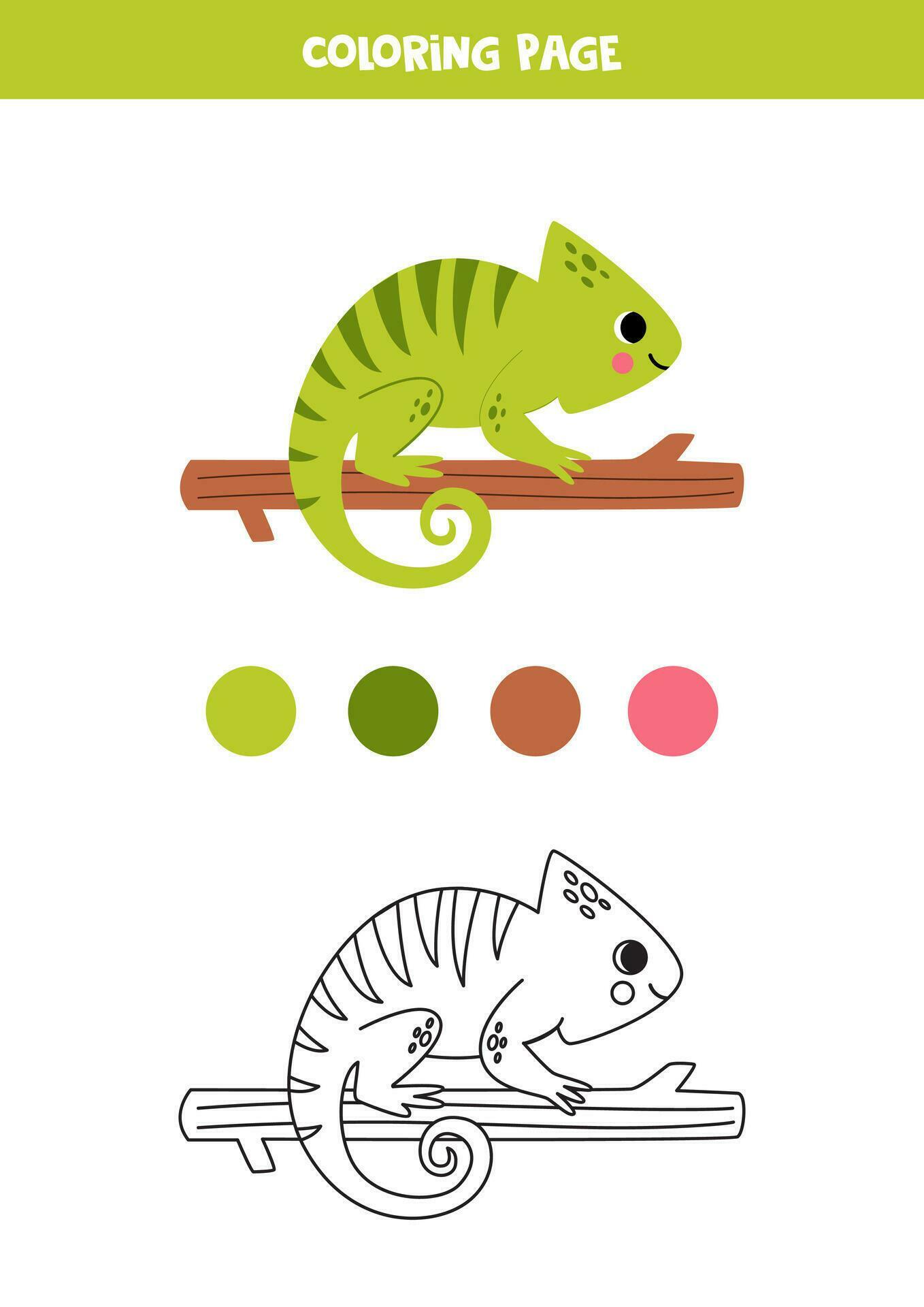 Color cartoon chameleon. Worksheet for kids. 27176967 Vector Art at ...