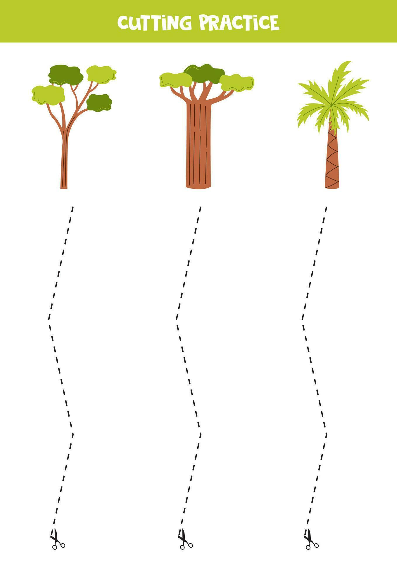 Cutting practice for children with cartoon safari trees. 27177071 ...