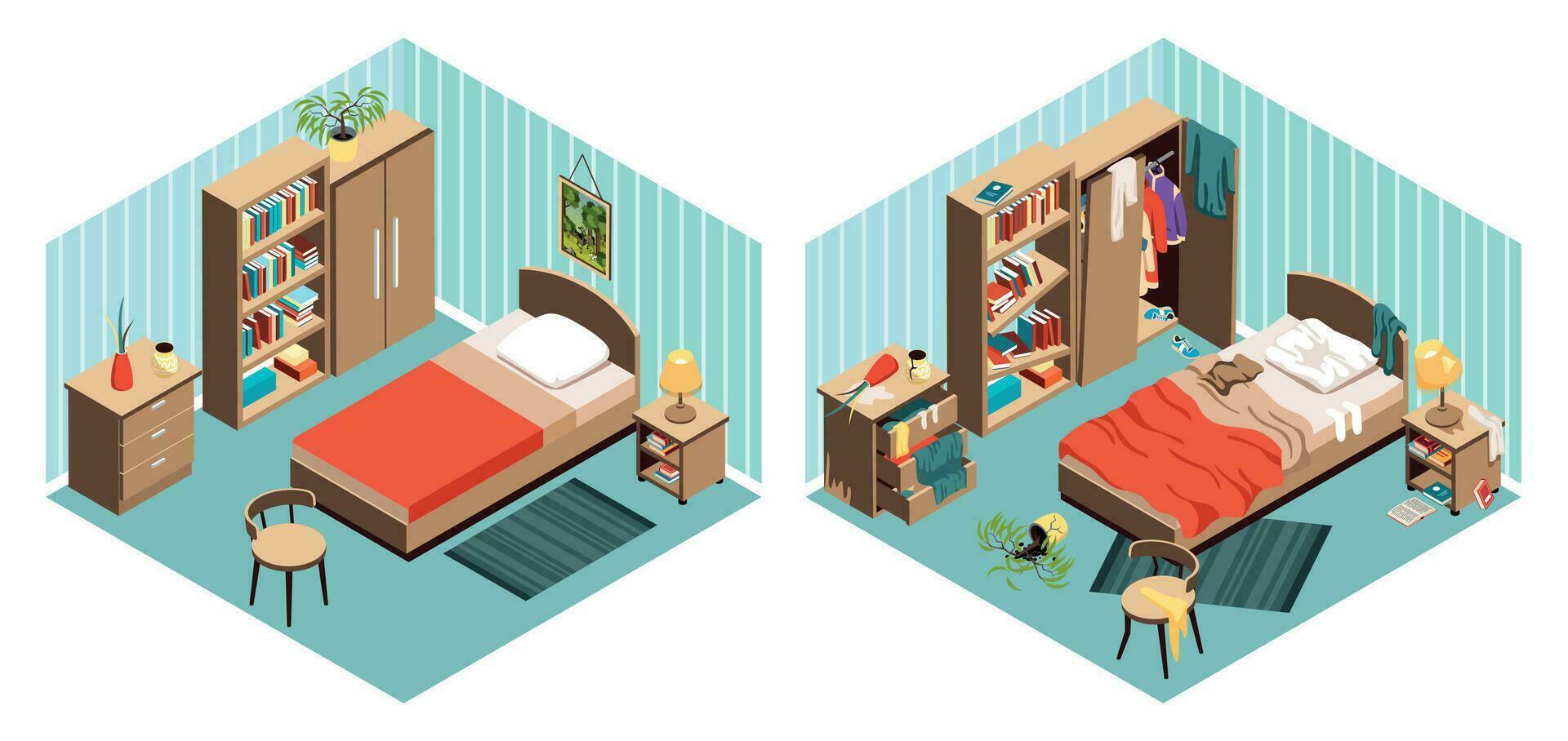Comparison Of Dirty And Clean Rooms 27177356 Vector Art at Vecteezy