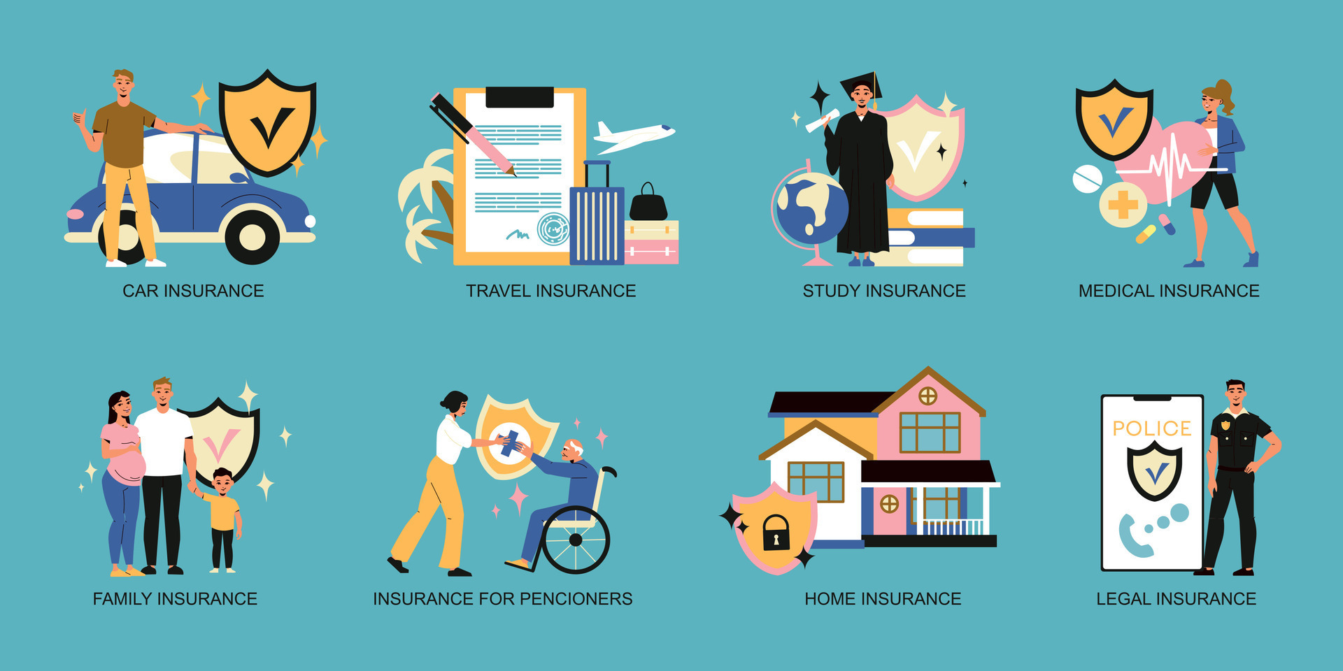 Insurance Types Compositions Set 27177654 Vector Art at Vecteezy