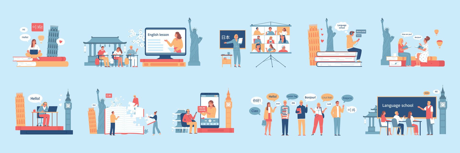 Language Course Flat Set 27179000 Vector Art at Vecteezy