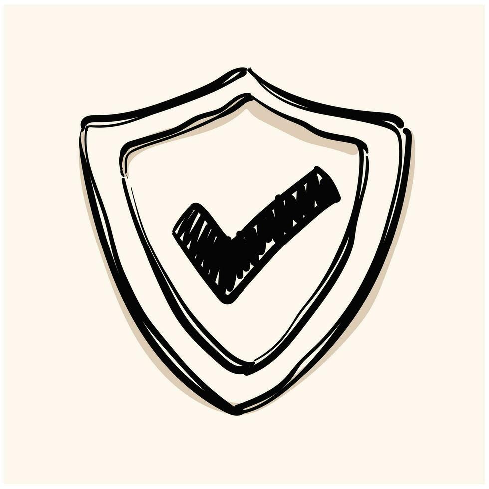 Shield Icon With Check Mark In Doodle Sketch Lines Protection Guard Safety 27179616 Vector Art