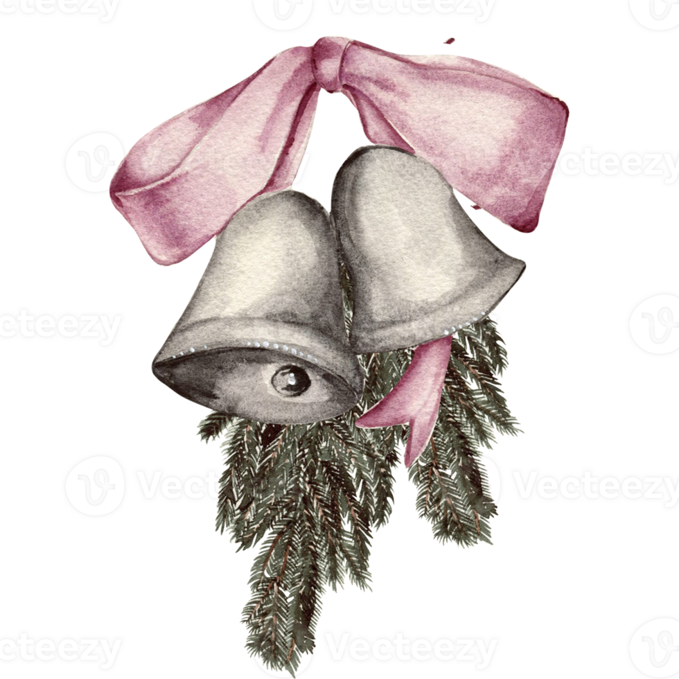 Watercolor winter Christmas bells with ribbons. 27181511 PNG