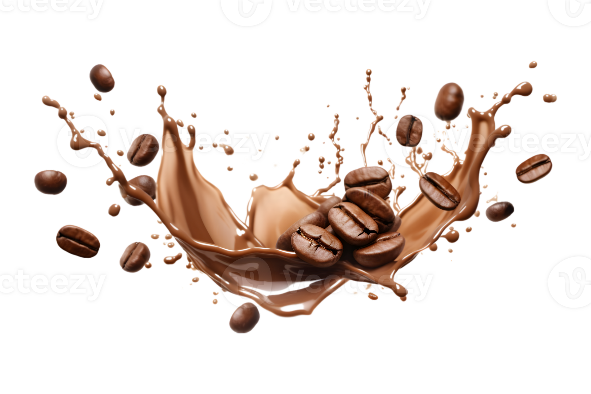 coffee splash wave with coffee beans isolated on a transparent ... coffee splash wave with coffee beans isolated on a transparent ...