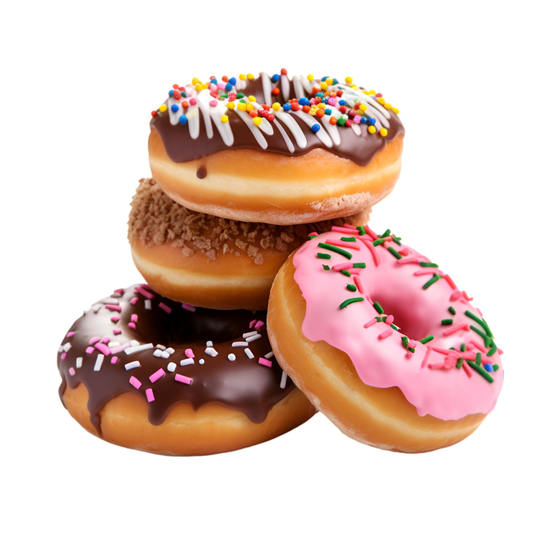 assorted pile of colorful delicious donut isolated on a transparent ...
