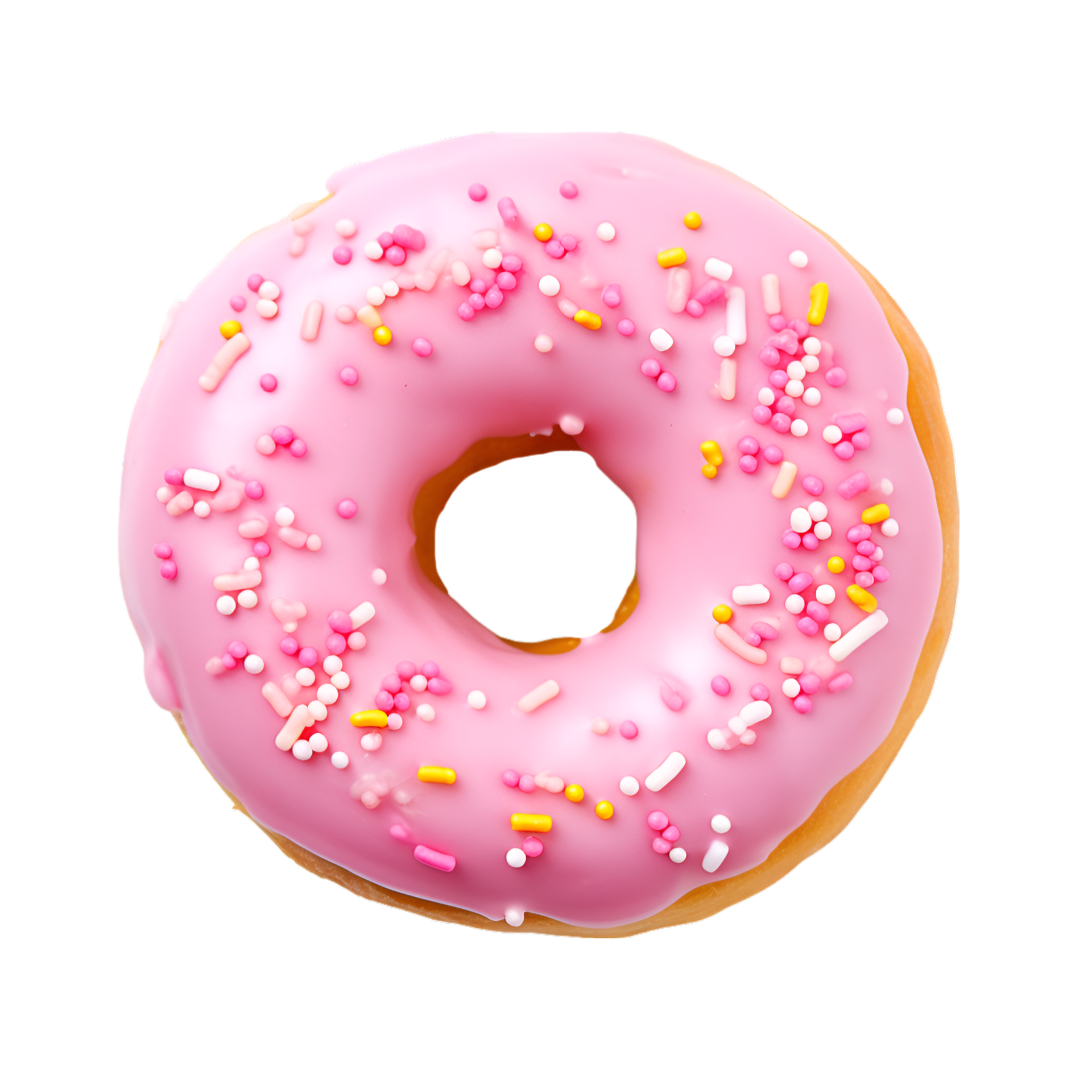 photo of one delicious donut with topping, top view isolated on a transparent background ...