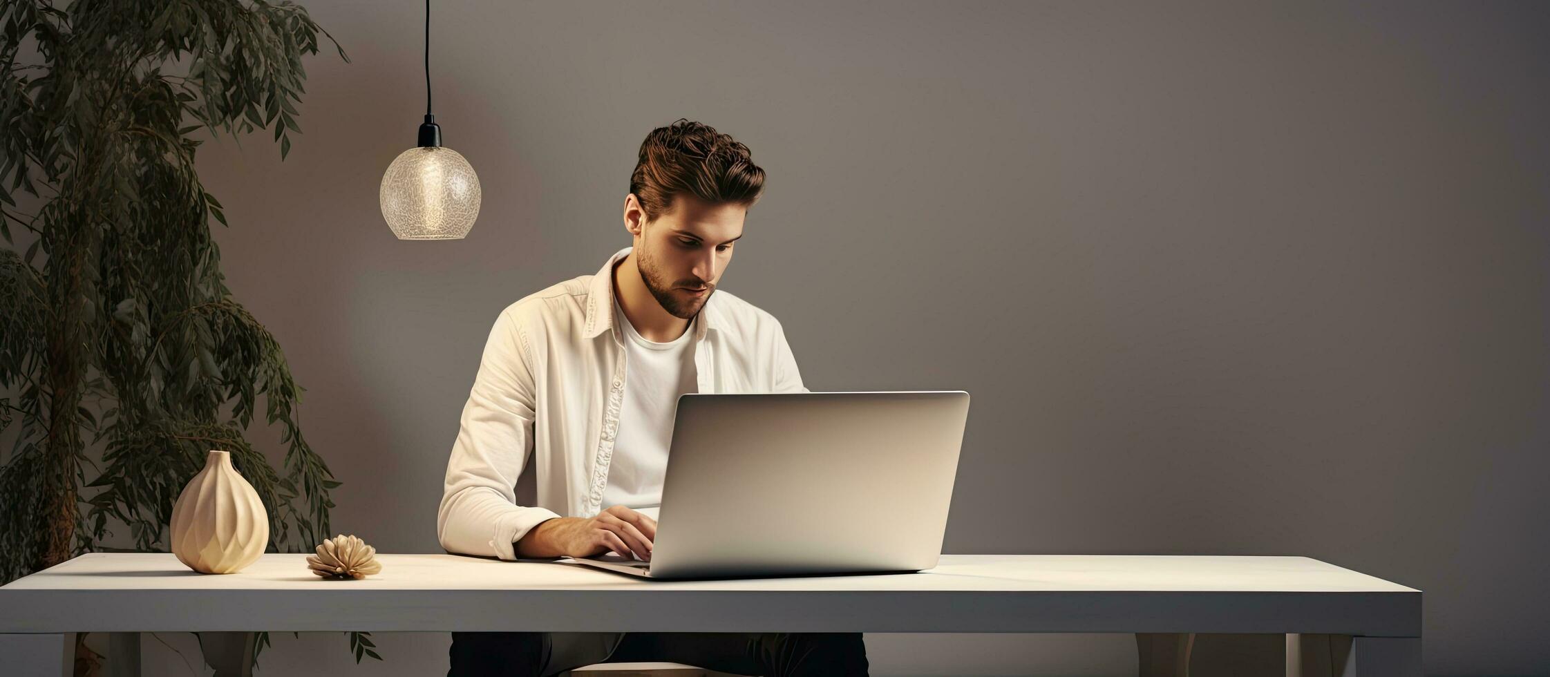 Attractive white man using laptop 27183679 Stock Photo at Vecteezy