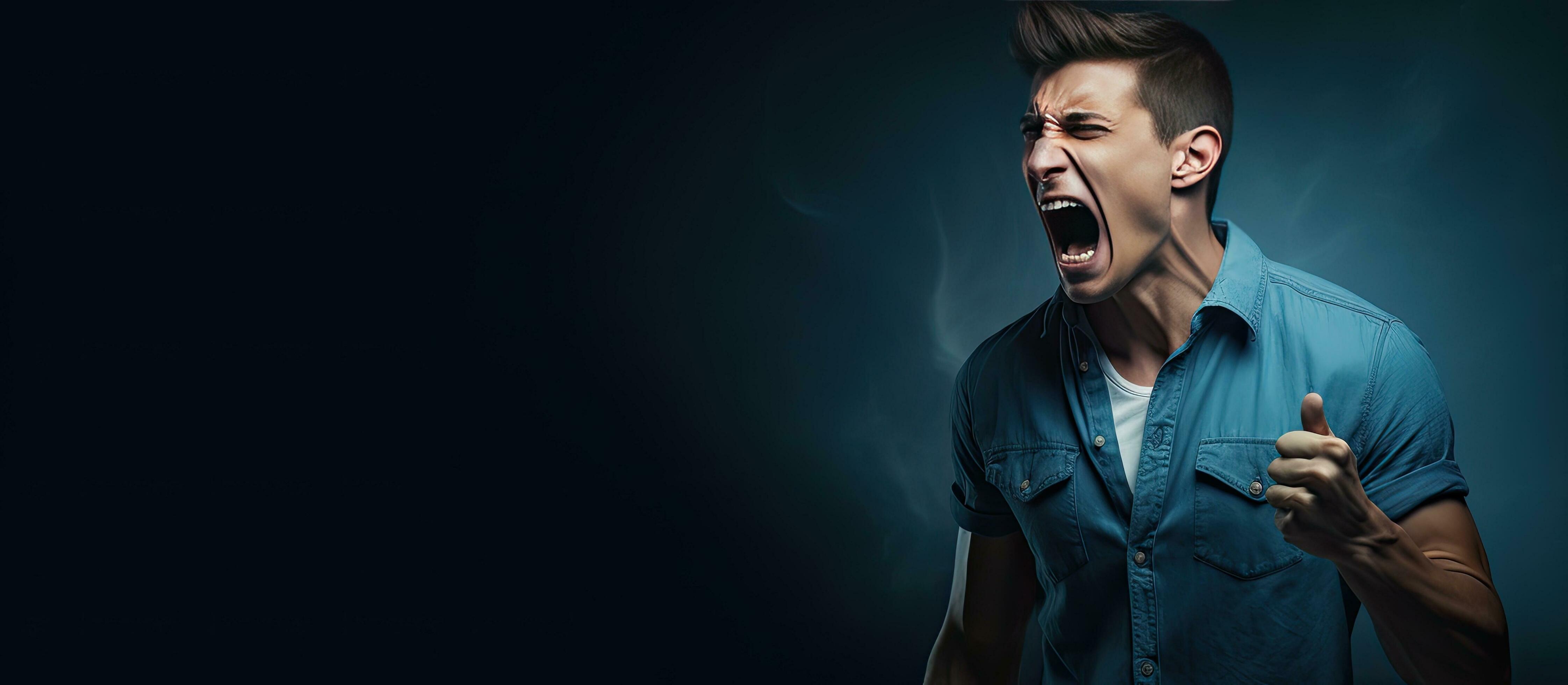 A furious young man gesturing and yelling loudly in a blank area 27187275 Stock Photo at Vecteezy