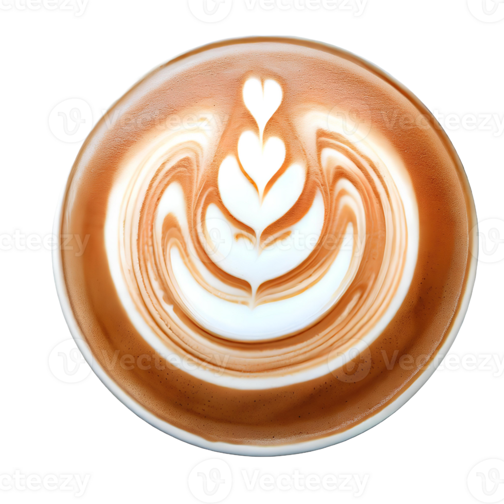 Hot coffee latte with beautiful milk foam latte art texture isolated on transparent background ...