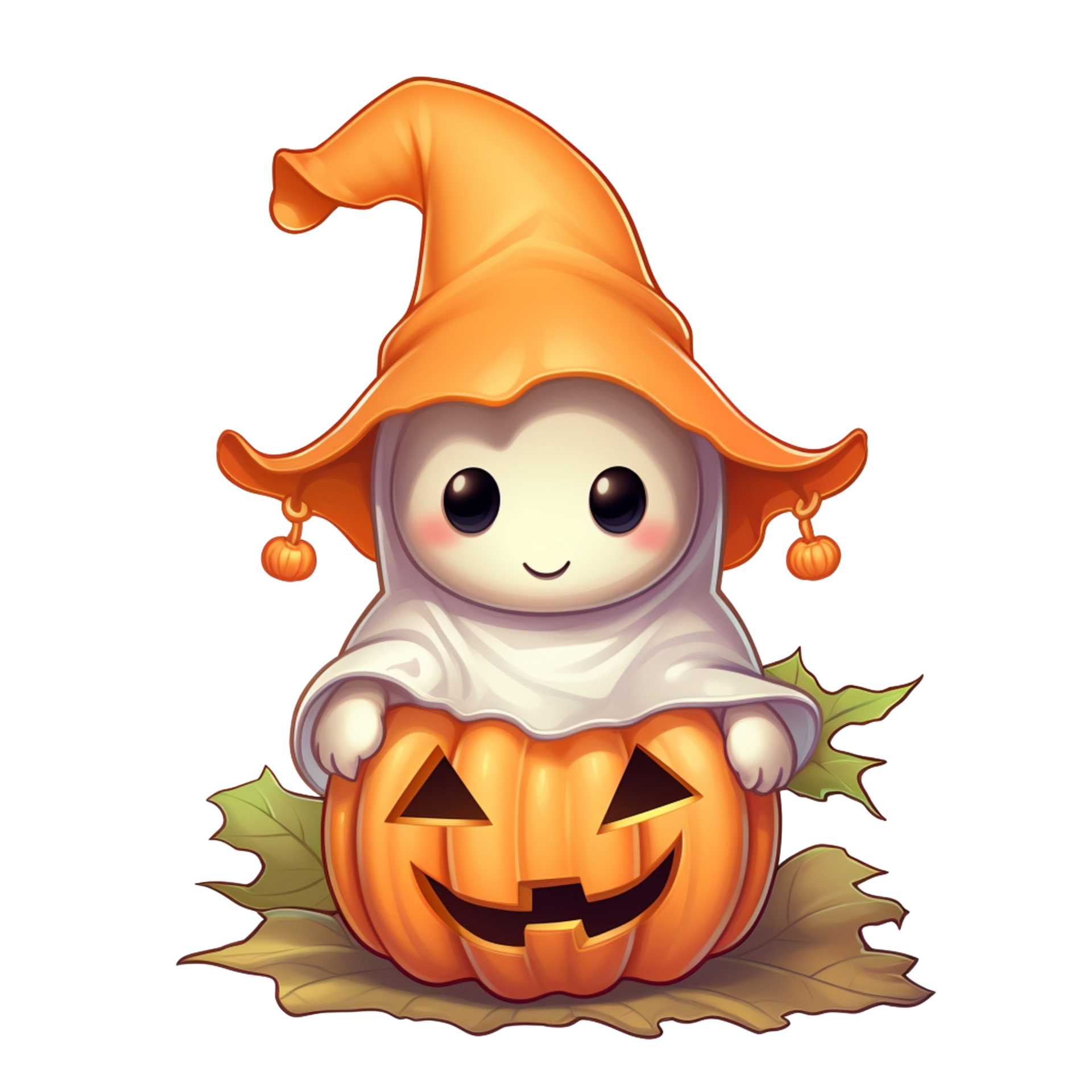 Halloween Cartoon Cute Smiling Little Witch In A Pumpkin Costume With A Witch Hat Cartoon