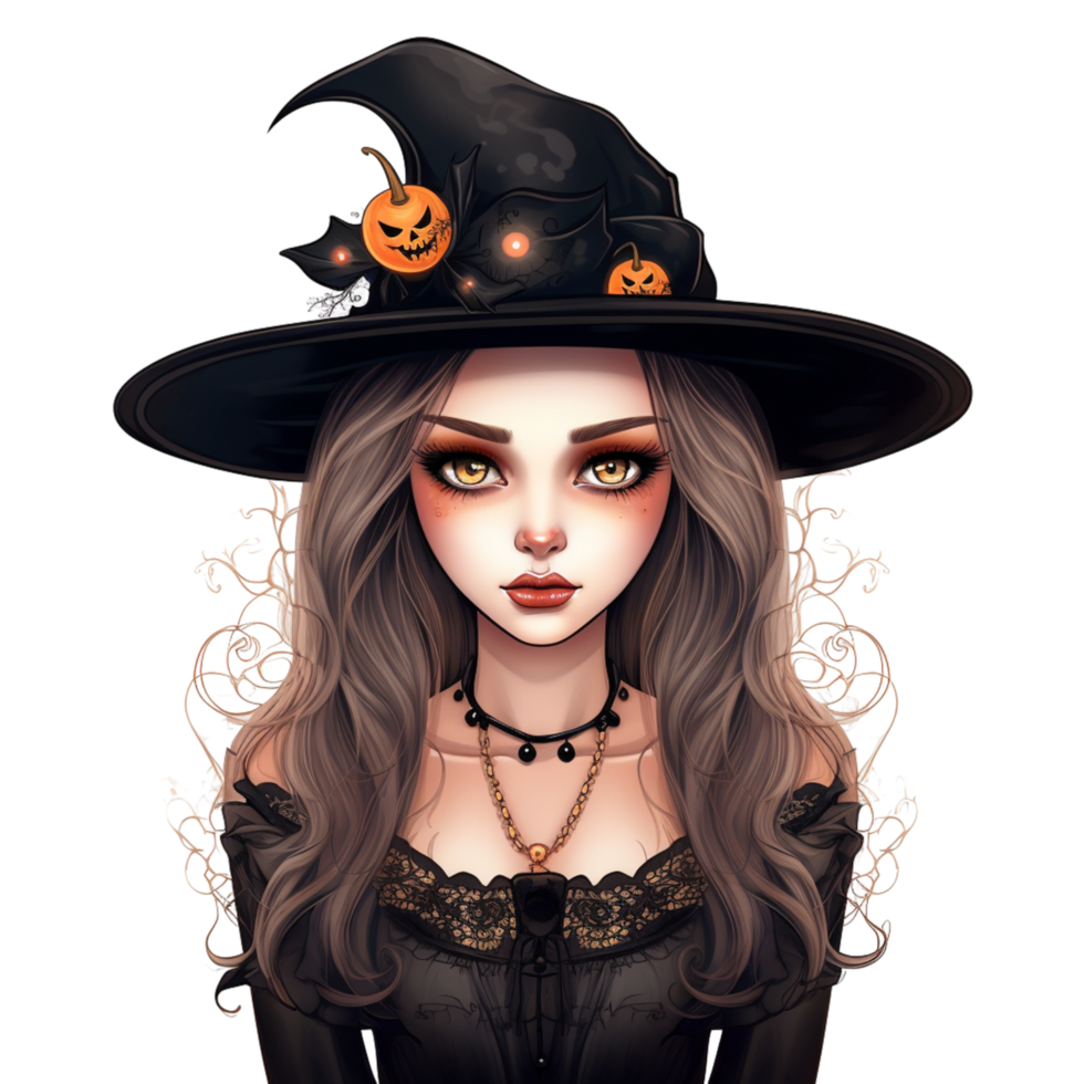 Ai Generative Witch Girl Black Dress Halloween Watercolor 27188937 Png