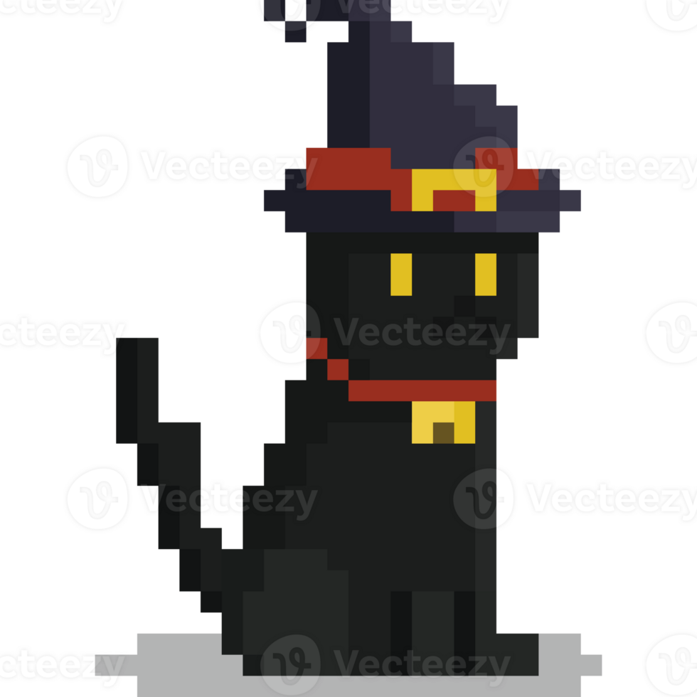 Pixel art witch's black cat with witch hat 27190929 PNG