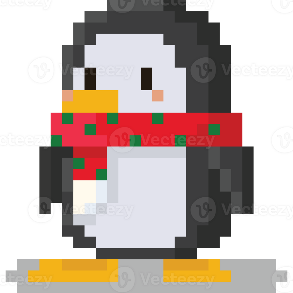 Pixel Art Cartoon Penguin Character With Christmas Scarf 27191014 Png