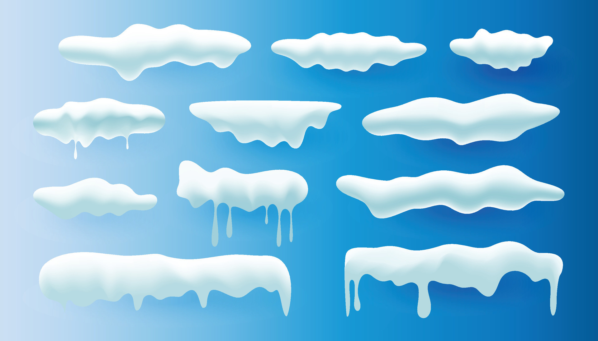 Snow 3d vector realistic set. Snowdrifts and icicles, winter. Christmas ...