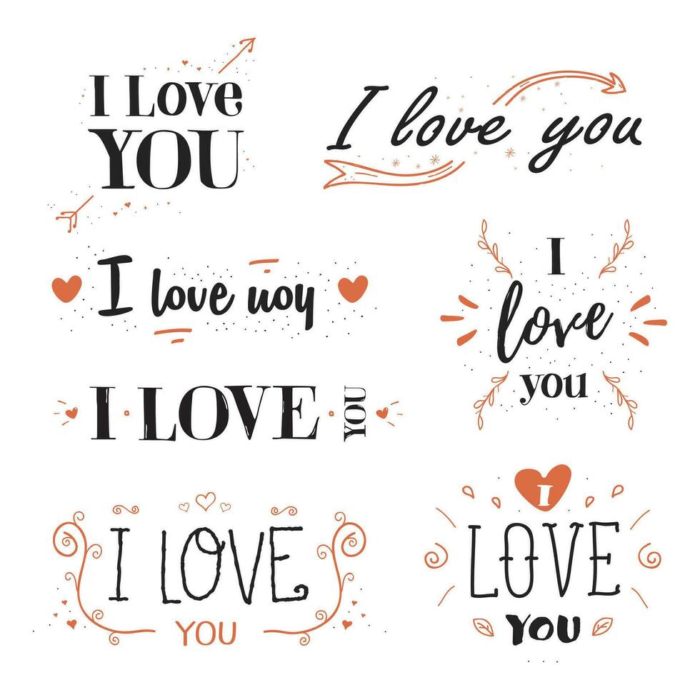 Romantic, valentines day quote, phrase I love you. Hand drawn lettering set. 27192255 Vector Art ...