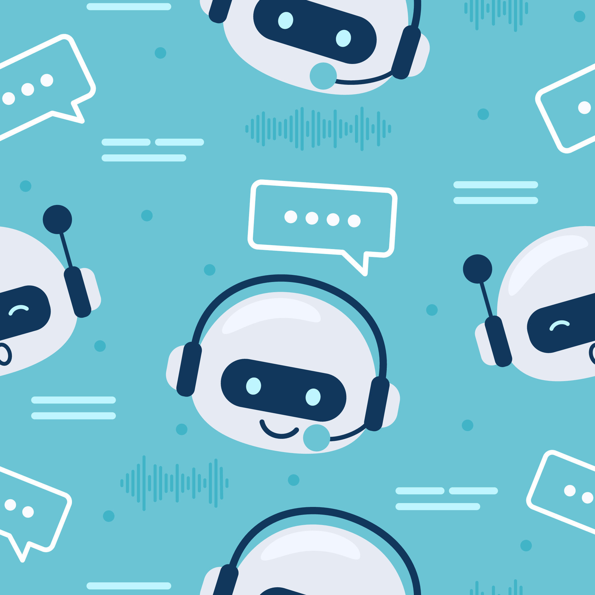 Vector Seamless Pattern With Digital Chat Bot Concept Of Virtual Conversation Assistant For