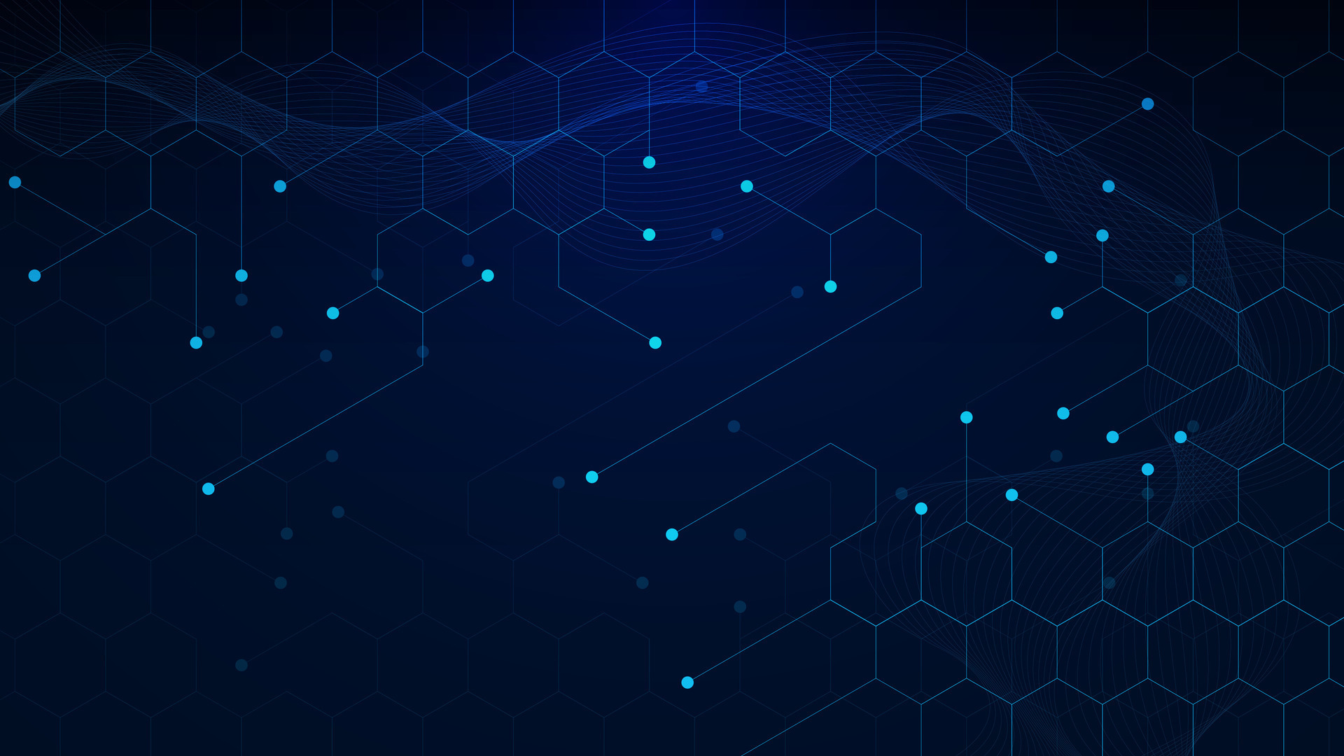 Abstract hexagons background with glowing particles and wave flow. Big ...