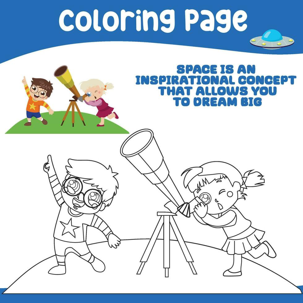 Coloring activity for children with space exploration theme. Vector ...
