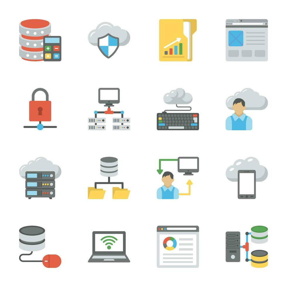 Collection of Database Services Flat Icons 27194699 Vector Art at Vecteezy