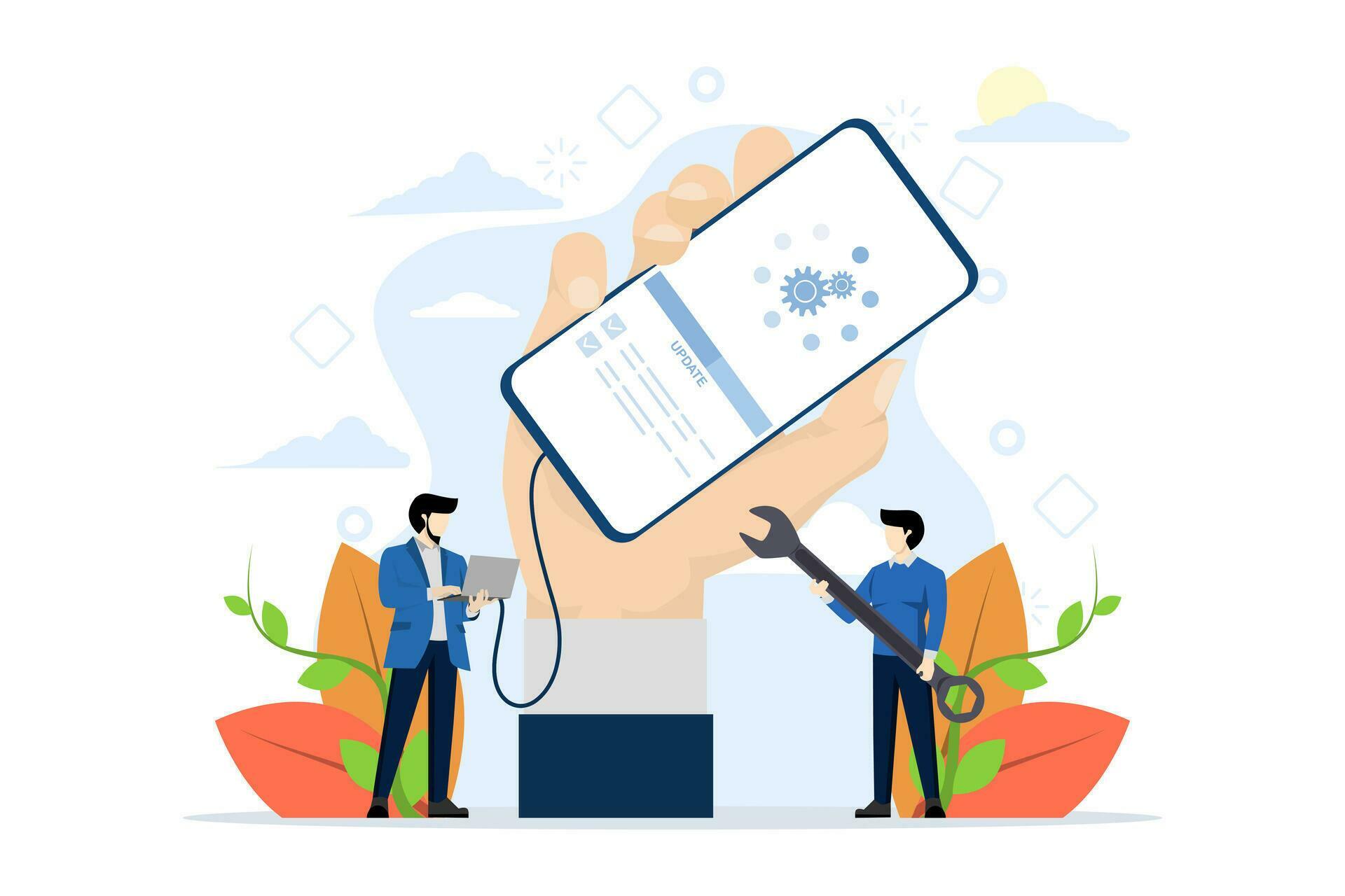 Concept of system update, integration, software installation. User ...