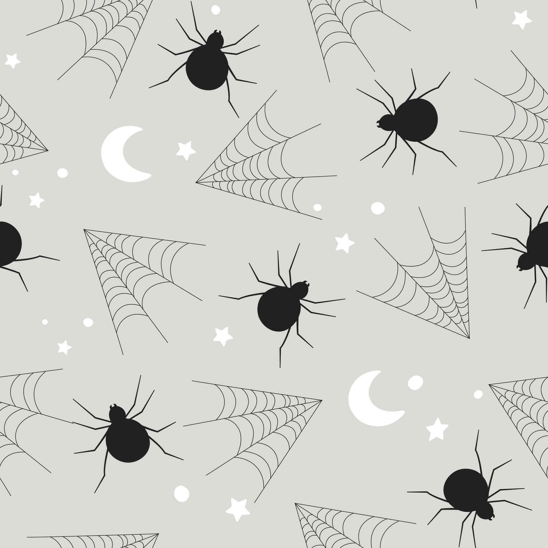 Seamless pattern with spiders, cobwebs on the background of the night ...