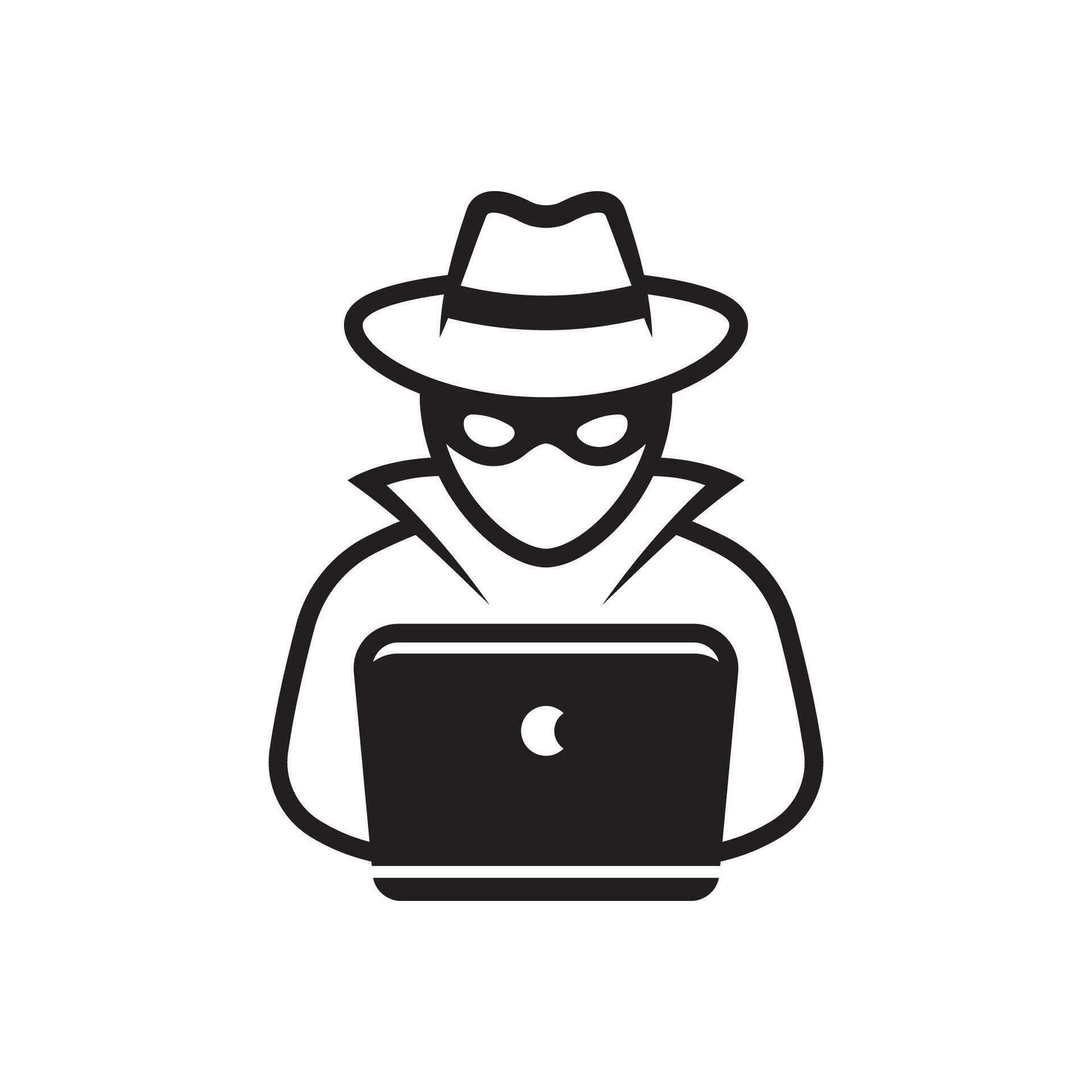 Computer hacker with laptop icon, Spy agent isolated on white. 27199211 ...