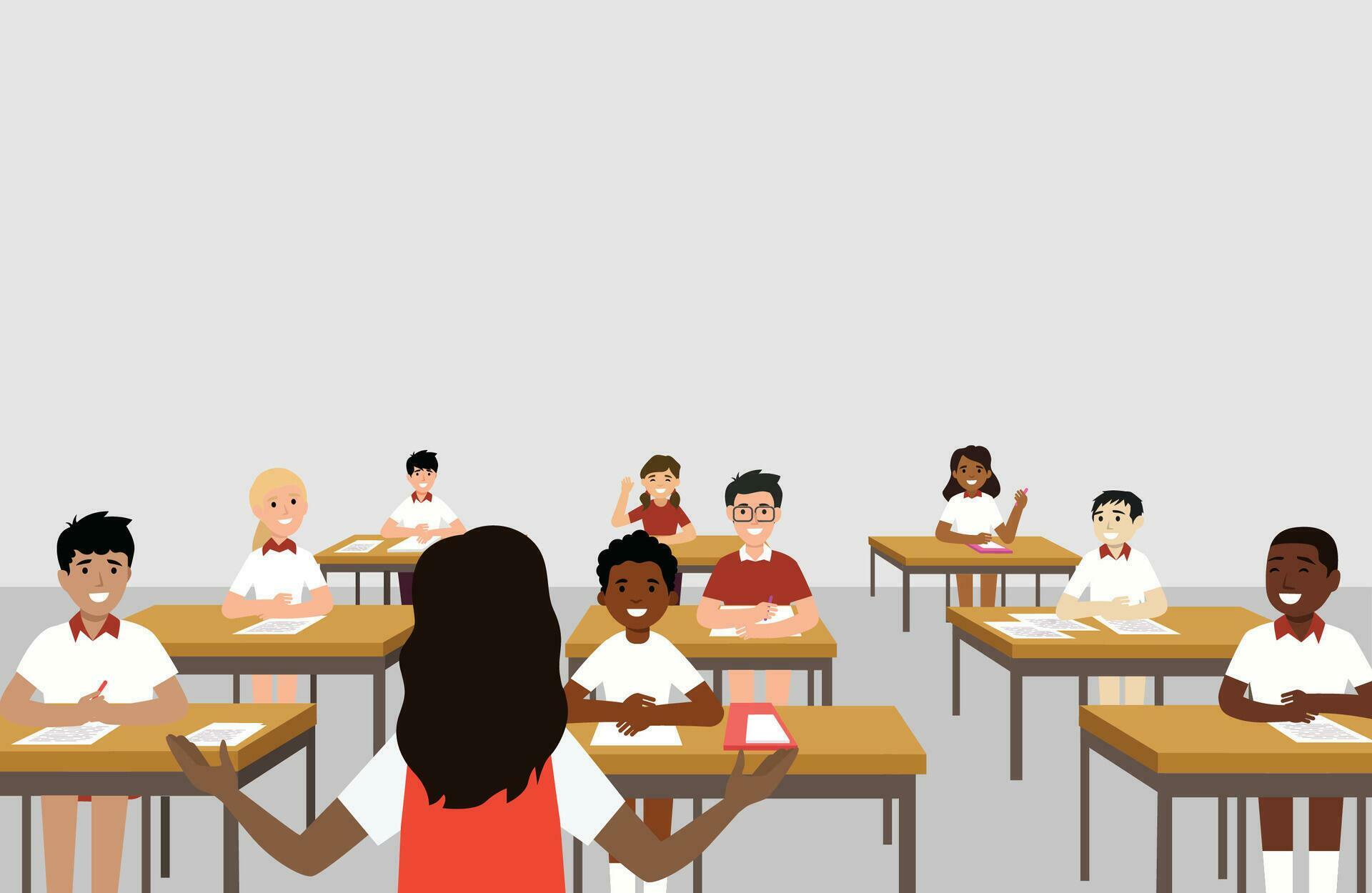 A vector illustration of girl student doing a presentation in front of ...