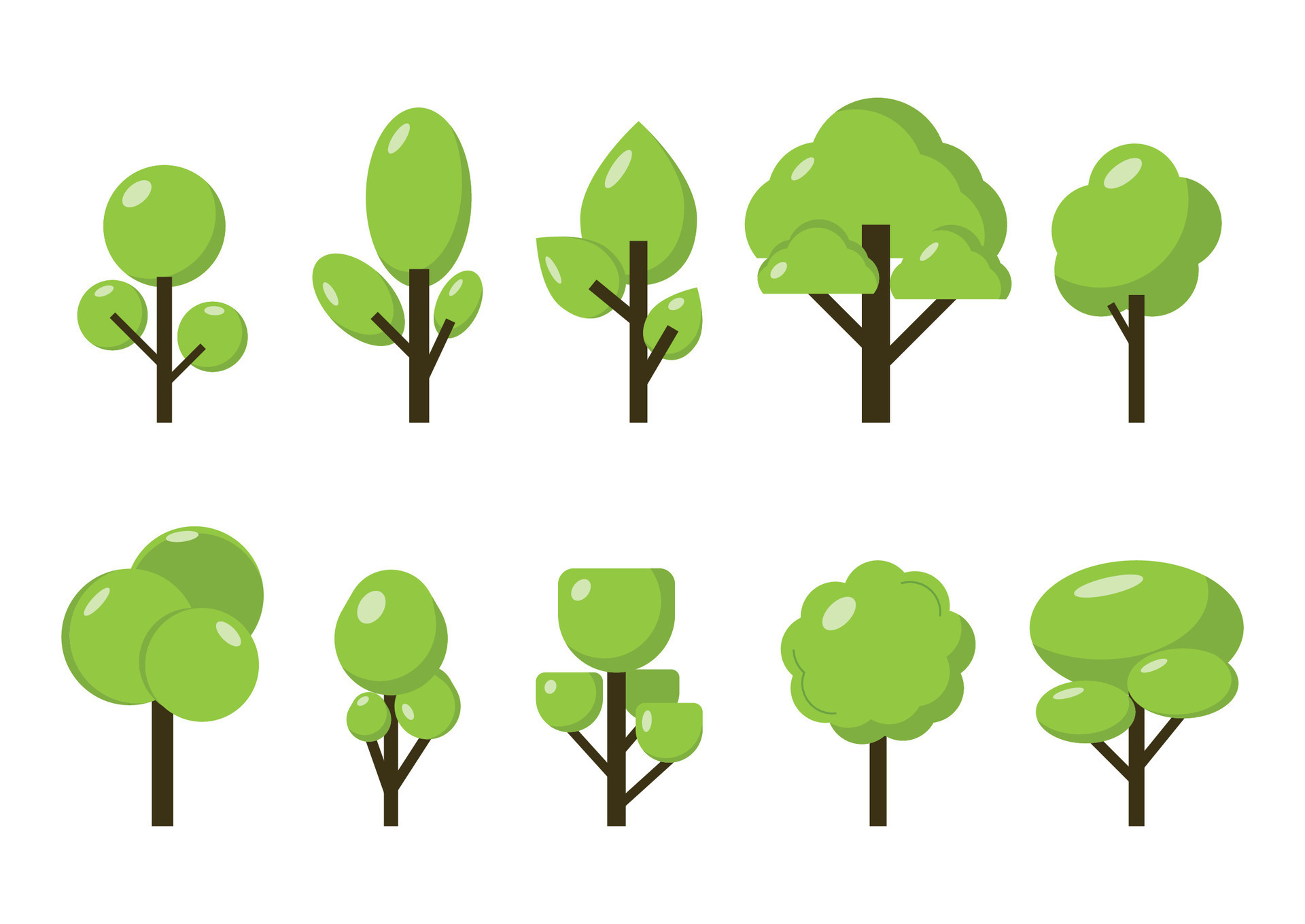 Vector trees collection in flat style, Vector set of beautiful stylized ...