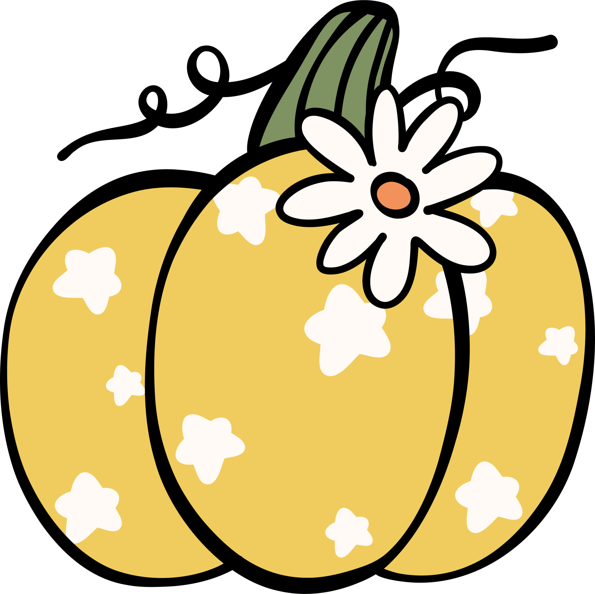 Cute Yellow Retro Autumn Pumpkin Doodle Art, Playful Hand Drawn ...