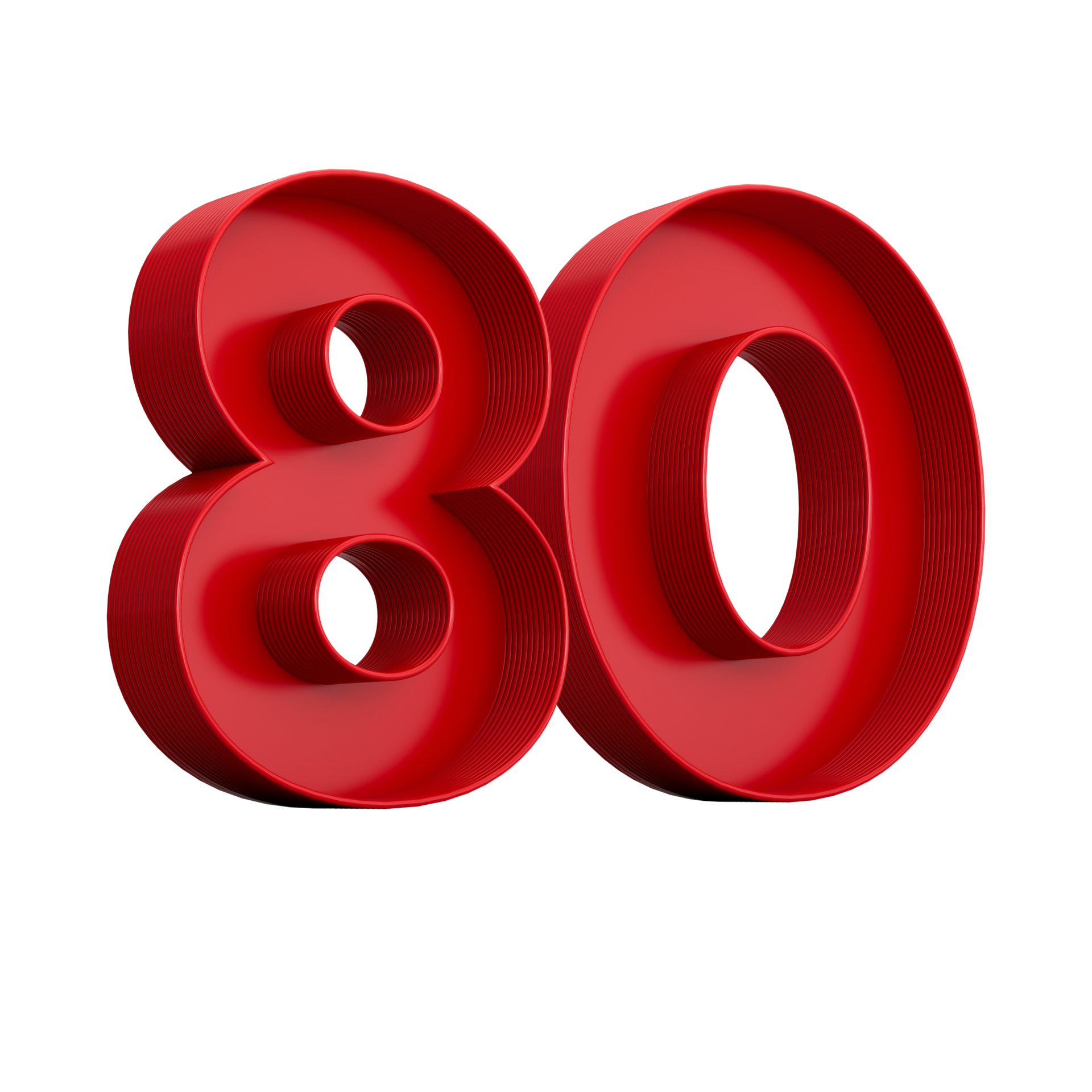 3d illustration of red number 80 or Eighty inner shadow 27205864 PNG