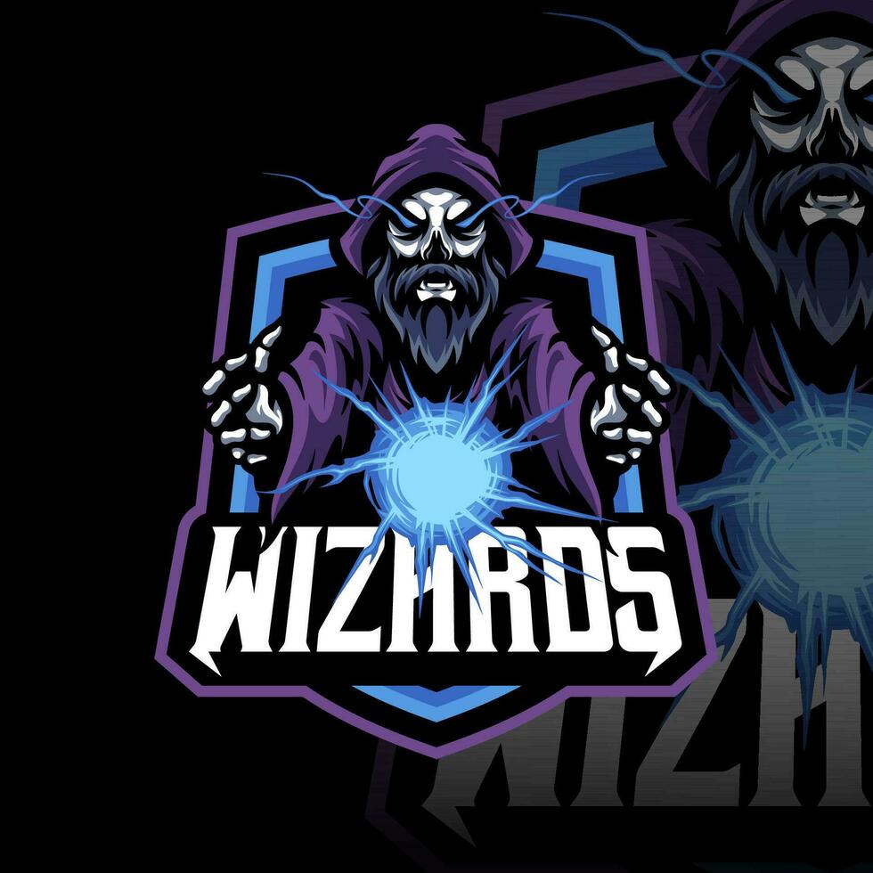wizards skull with blue magic logo design for mascot sport or esport gaming logo 27206029 Vector ...