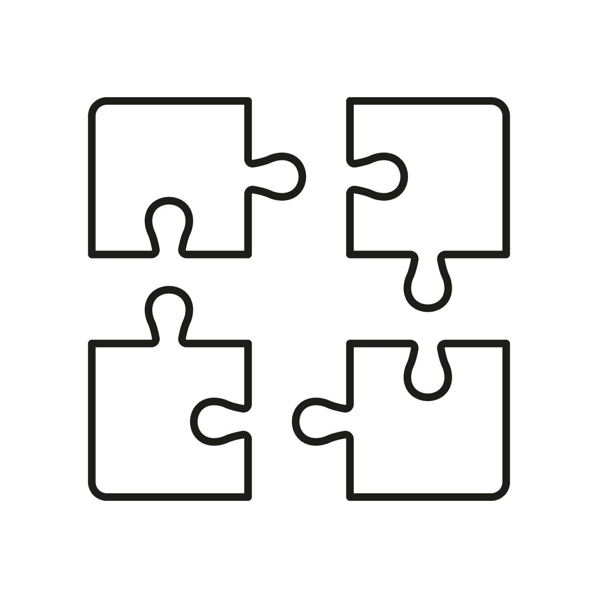 Jigsaw Square Pieces Match Linear Pictogram Puzzle Challenge Teamwork
