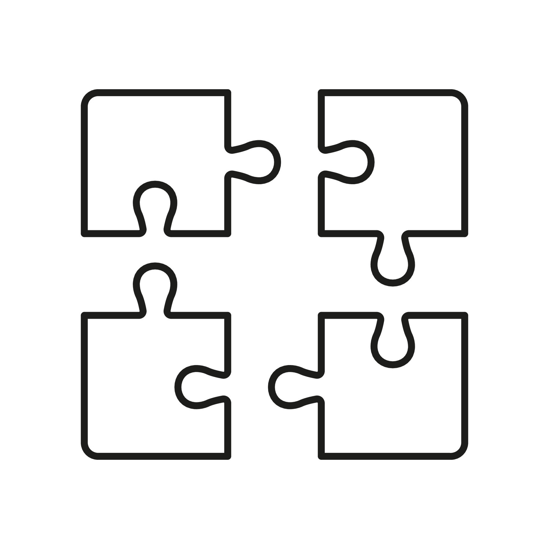 Jigsaw Square Pieces Match Linear Pictogram Puzzle Challenge Teamwork