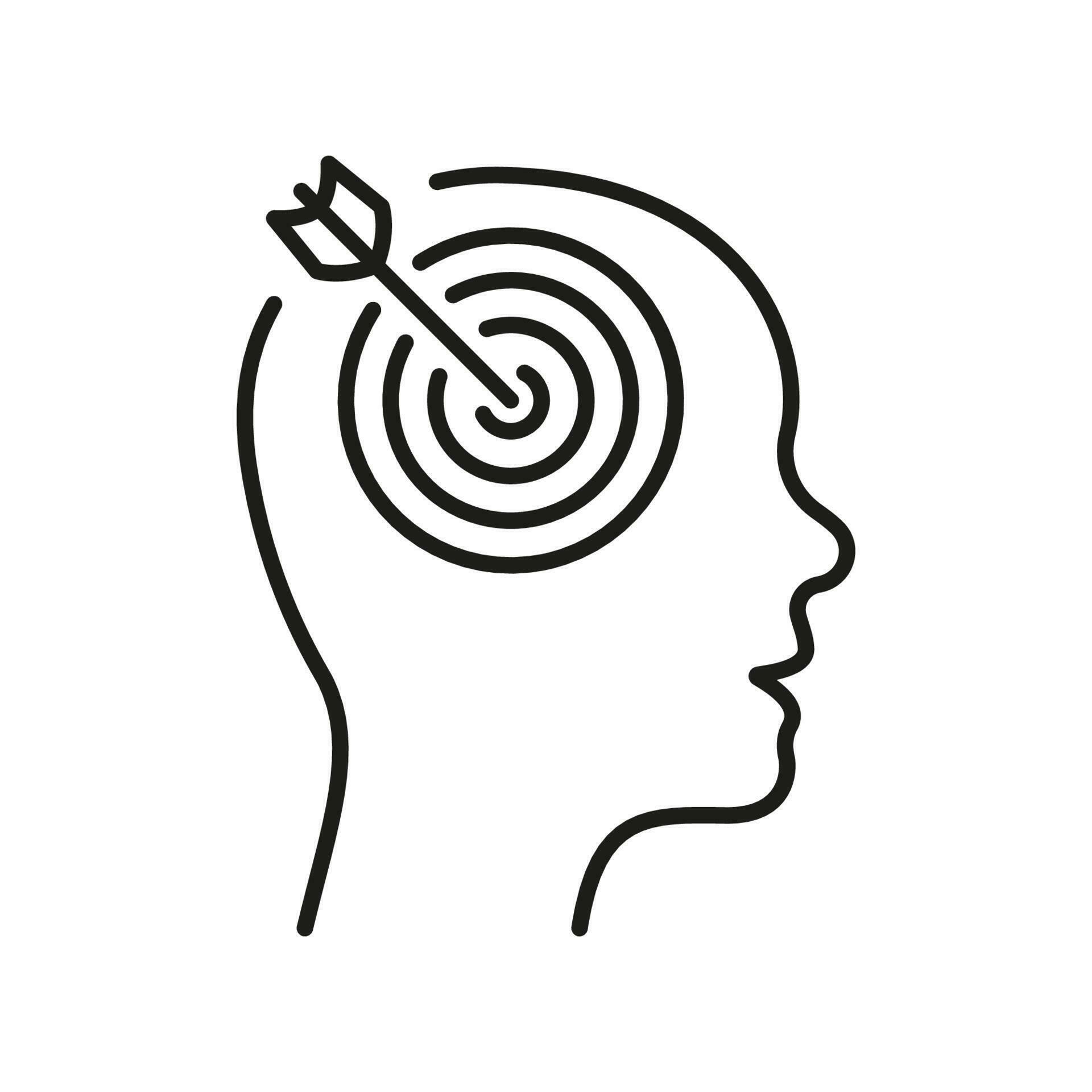Goal, Target, Aim, Focus Line Icon. Objective-Focused Human Head Linear Pictogram. Mental ...
