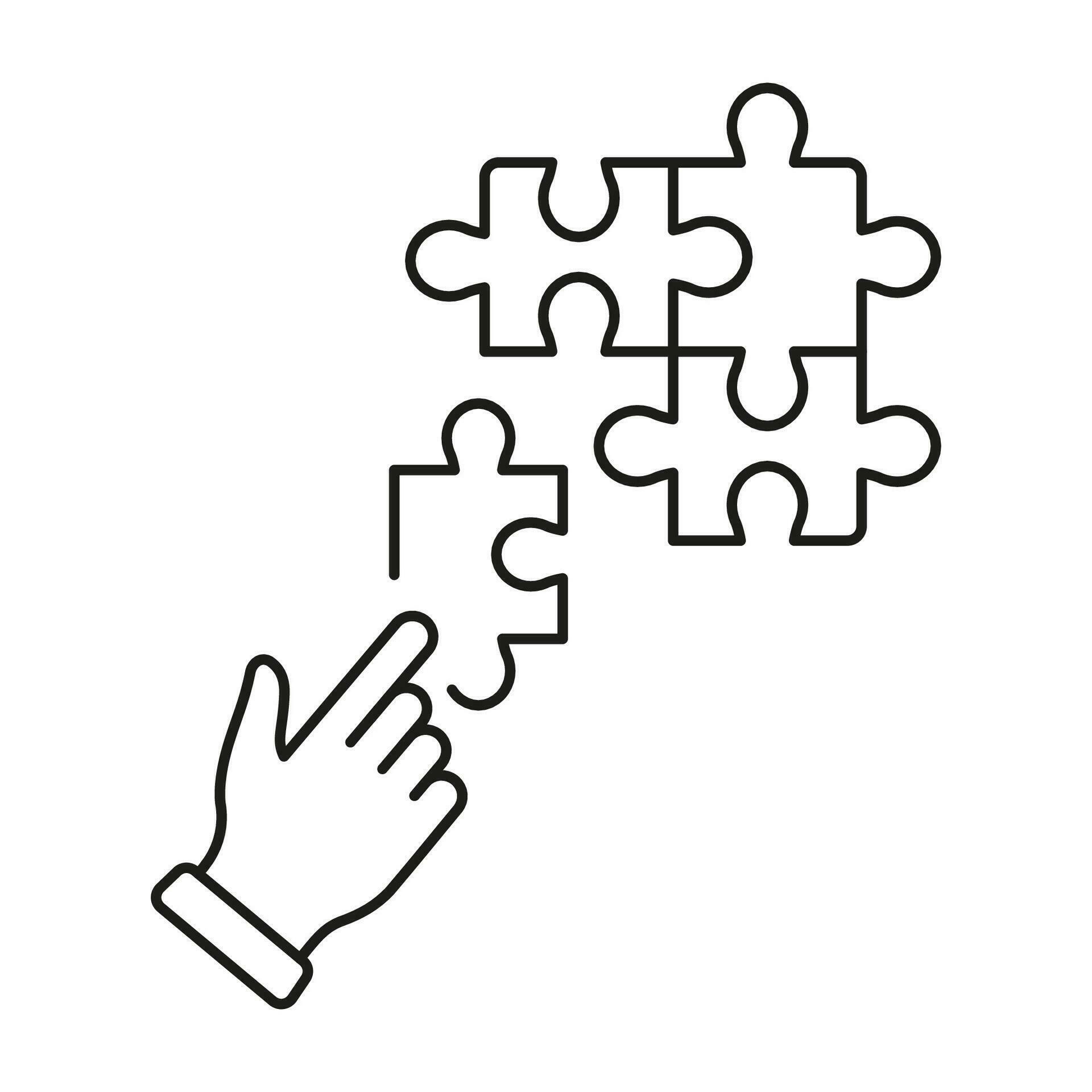 Jigsaw And Human Hand Linear Pictogram Puzzle Strategy Solution Team