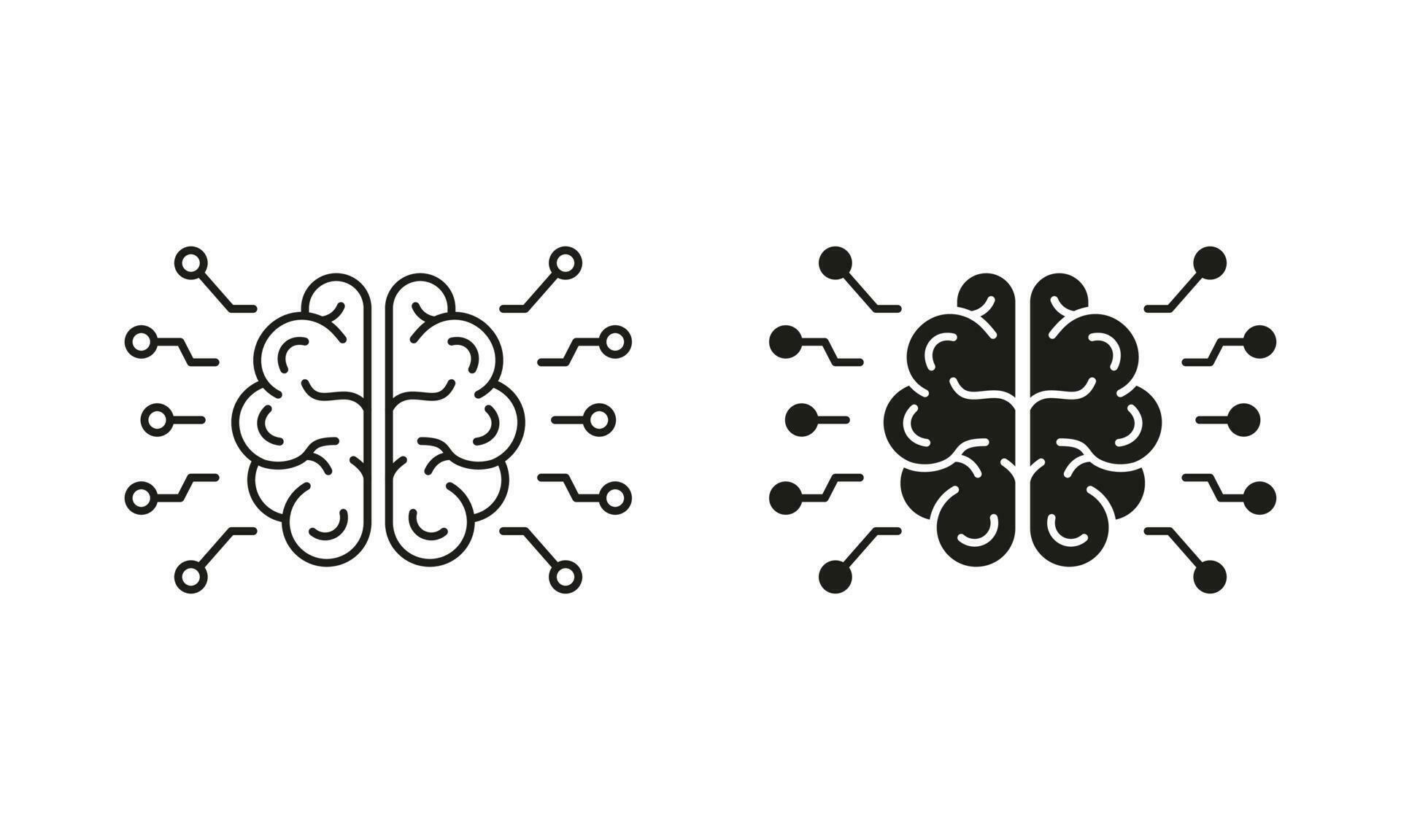 Artificial Intelligence Line And Silhouette Icon Set Human Brain And