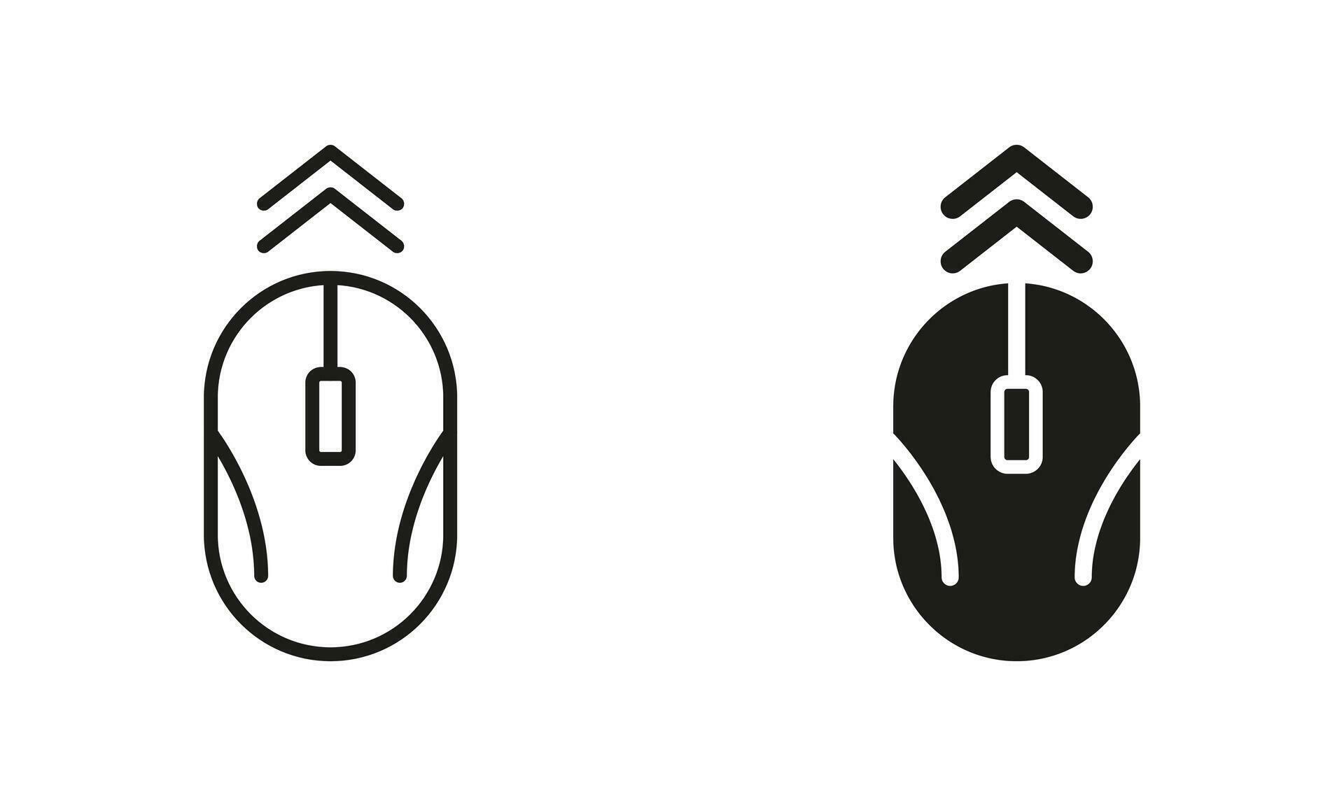 Mouse PC Line and Silhouette Icon Set. Computer Mouse, Scroll Up Pictogram. Swipe Up Arrow ...