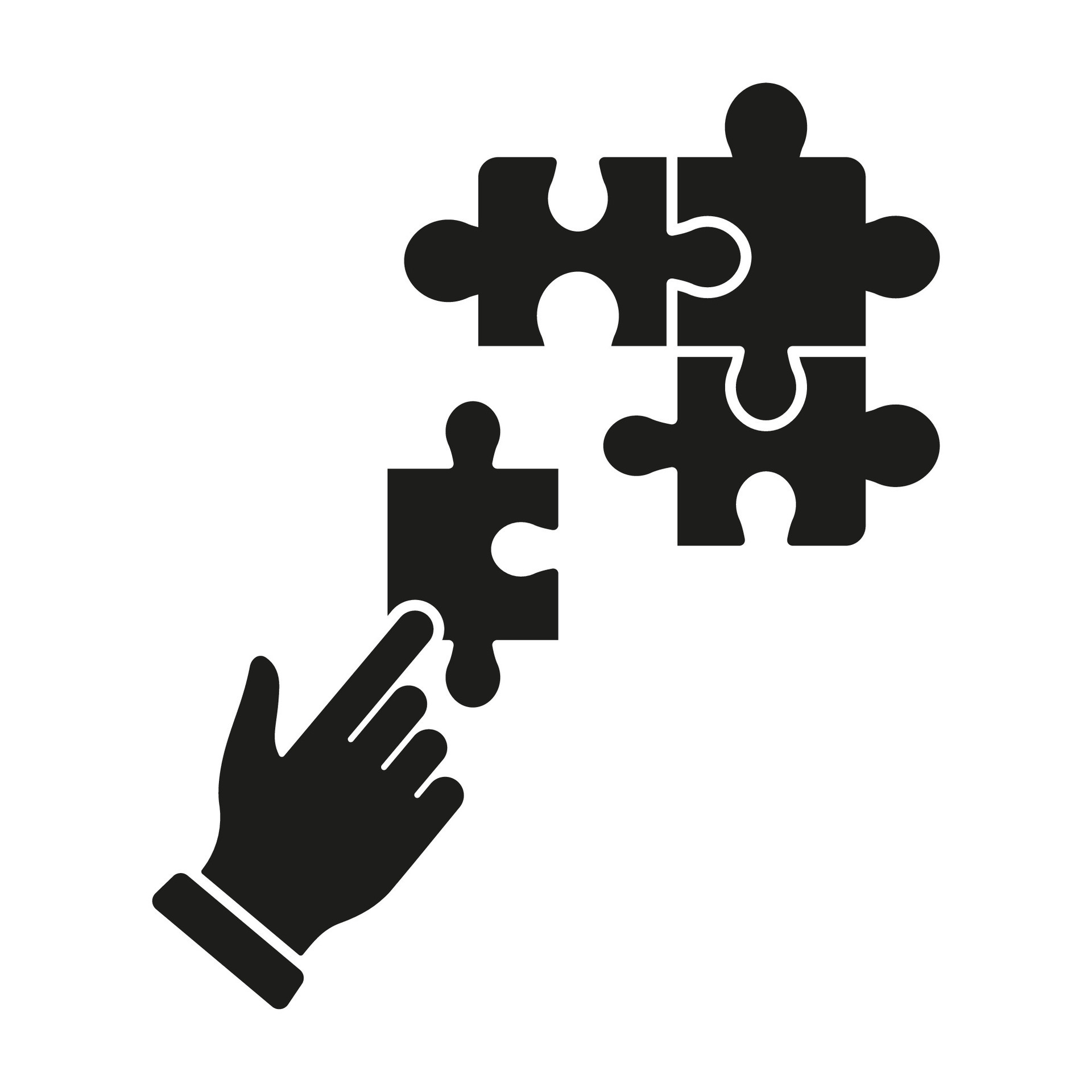 Jigsaw and Human Hand Silhouette Icon. Brainstorming and Problem ...
