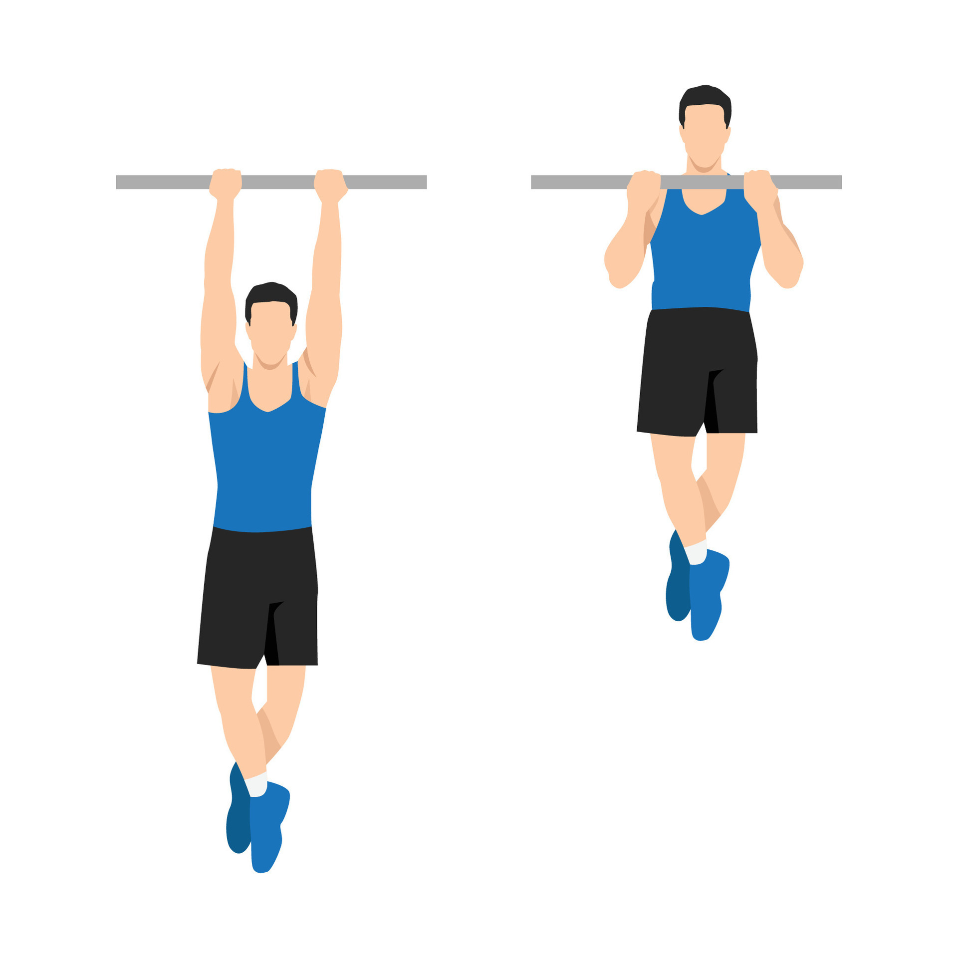 Man doing Chin up exercise. Flat vector illustration isolated on white background. workout ...