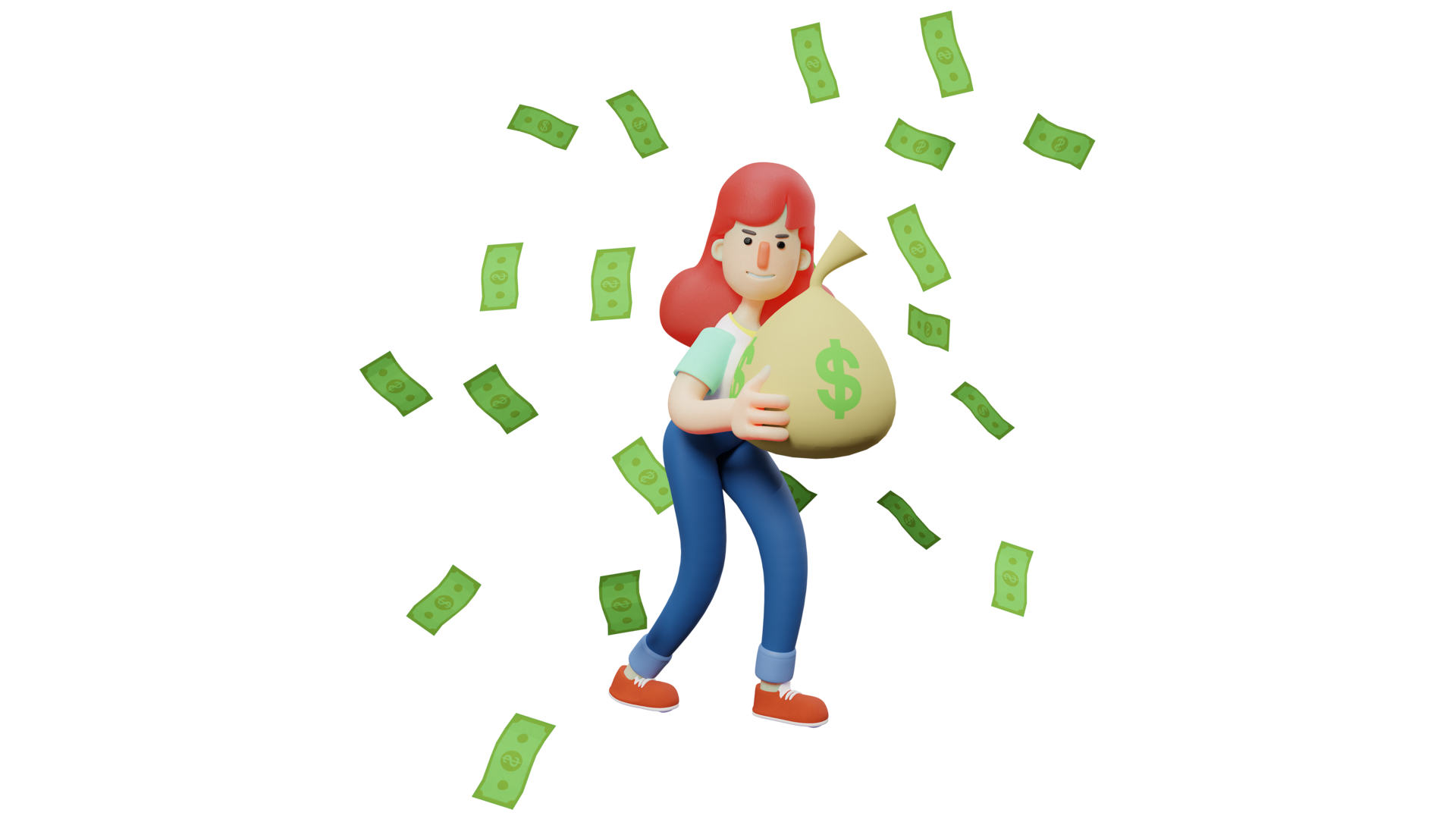 3d Illustration Rich Woman 3d Cartoon Character Woman Carrying Sack Full Of Money Rich Woman