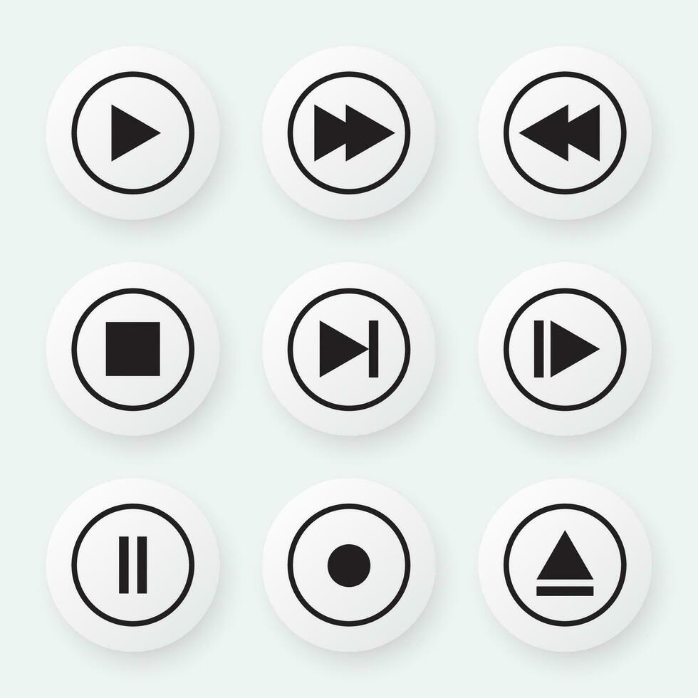 Video Media Player Icon Vector Set Multimedia Music Audio Control Mediaplayer Interface Symbol