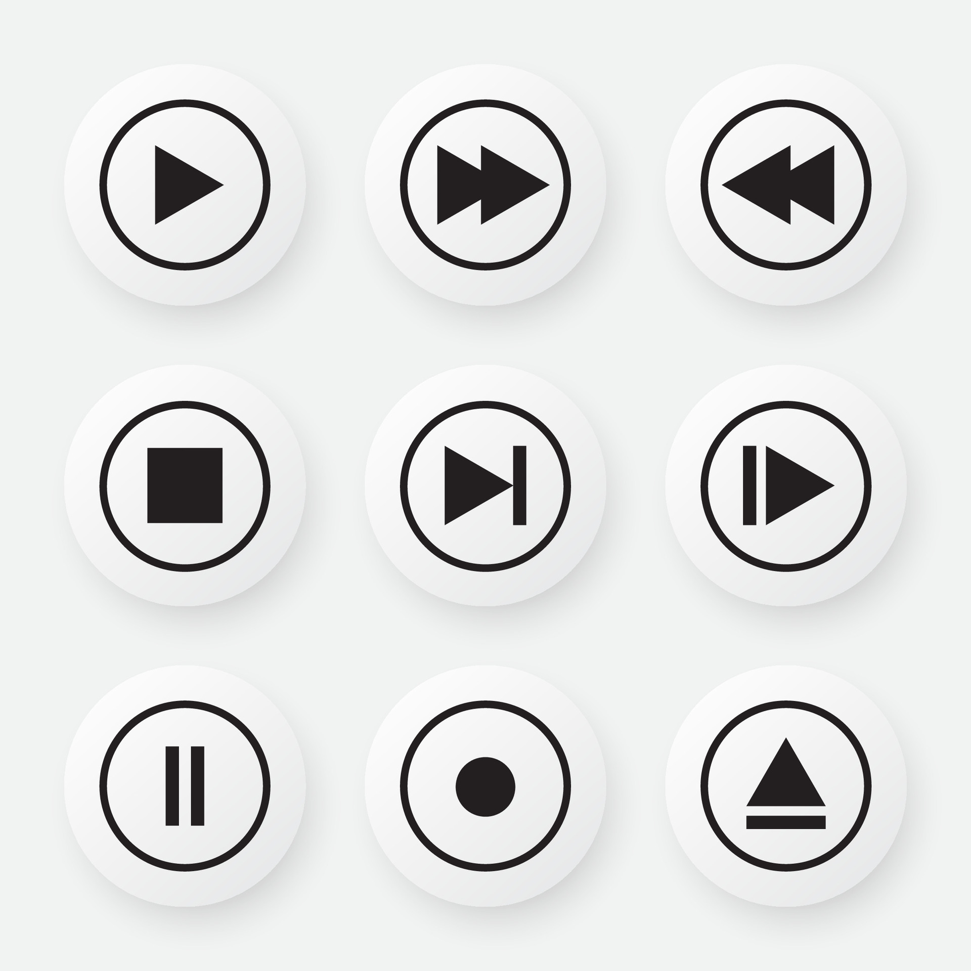 Video Media Player Icon Vector Set Multimedia Music Audio Control Mediaplayer Interface Symbol