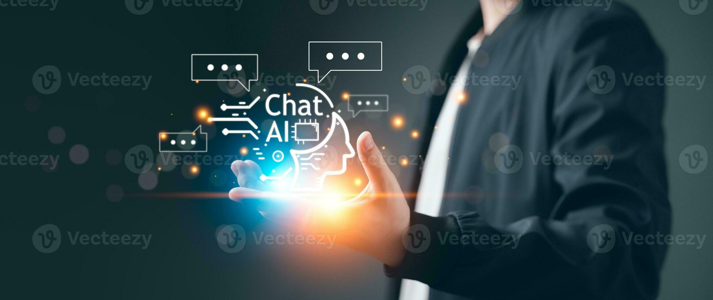 Chatbot Chat AI concept, Artificial Intelligence. Businessman using technology smart AI robot ...