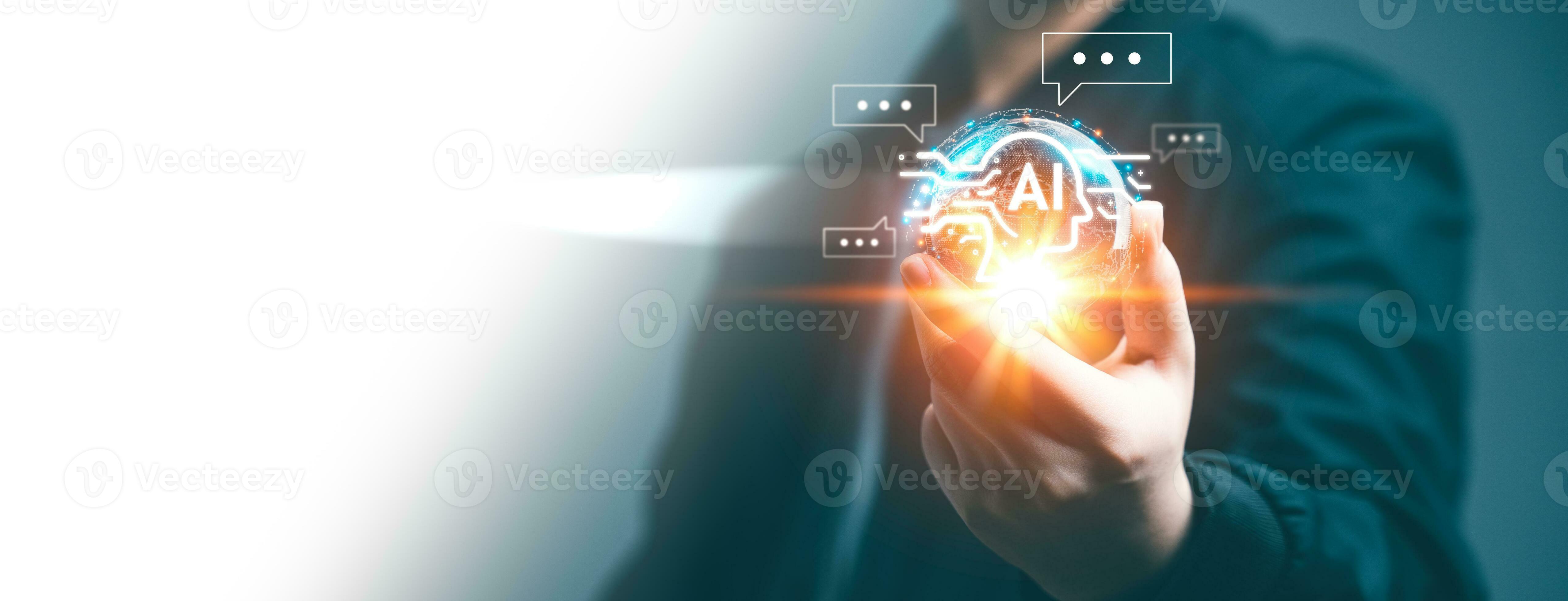 Chatbot Chat AI concept, Artificial Intelligence. Businessman using technology smart AI robot ...