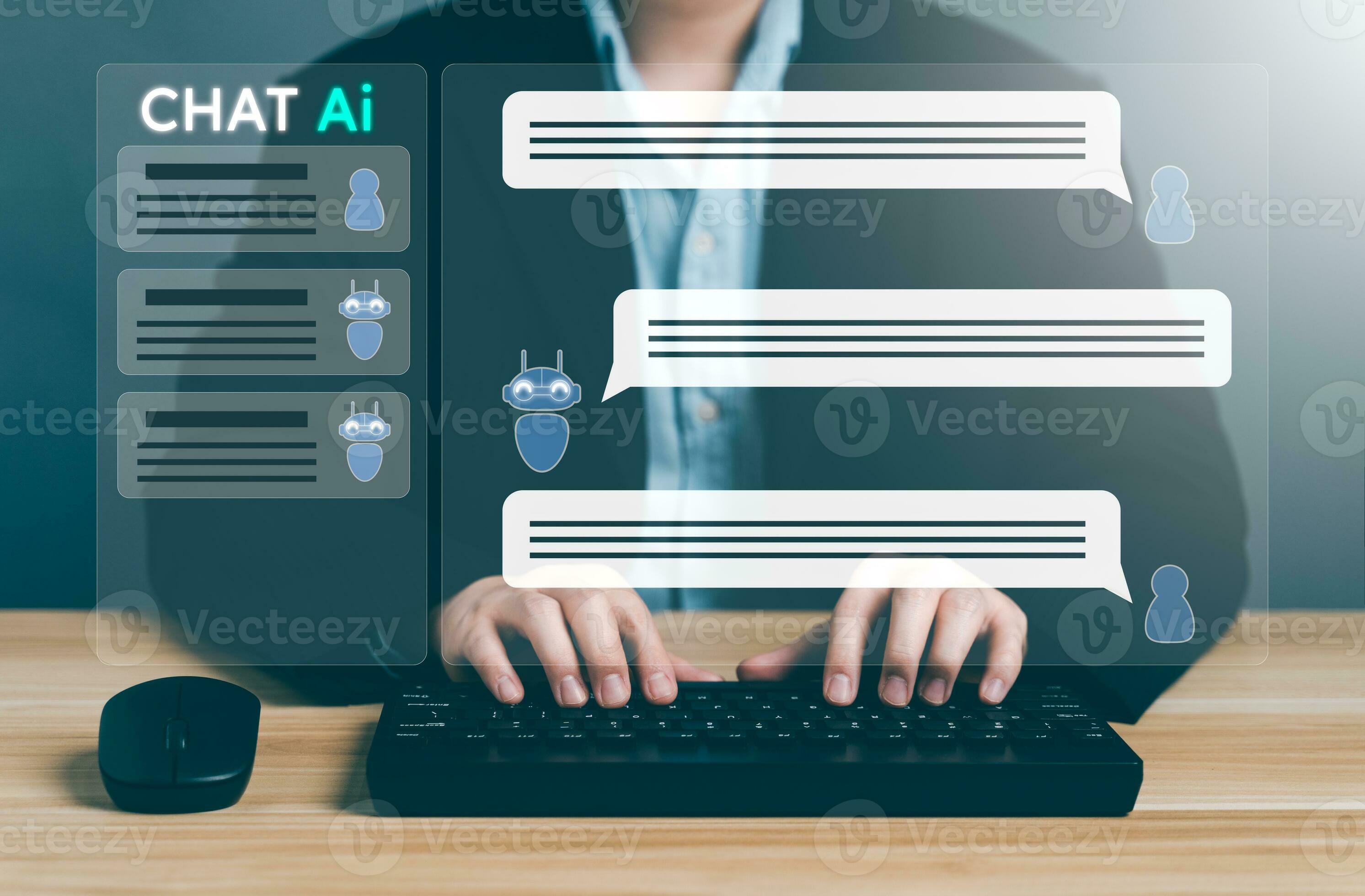 ChatBot Chat with AI, Artificial Intelligence. man chatting with a ...