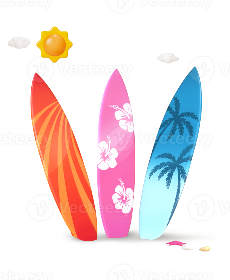 3D Rendering Summer Surfboards On The Beach 27226161 PNG