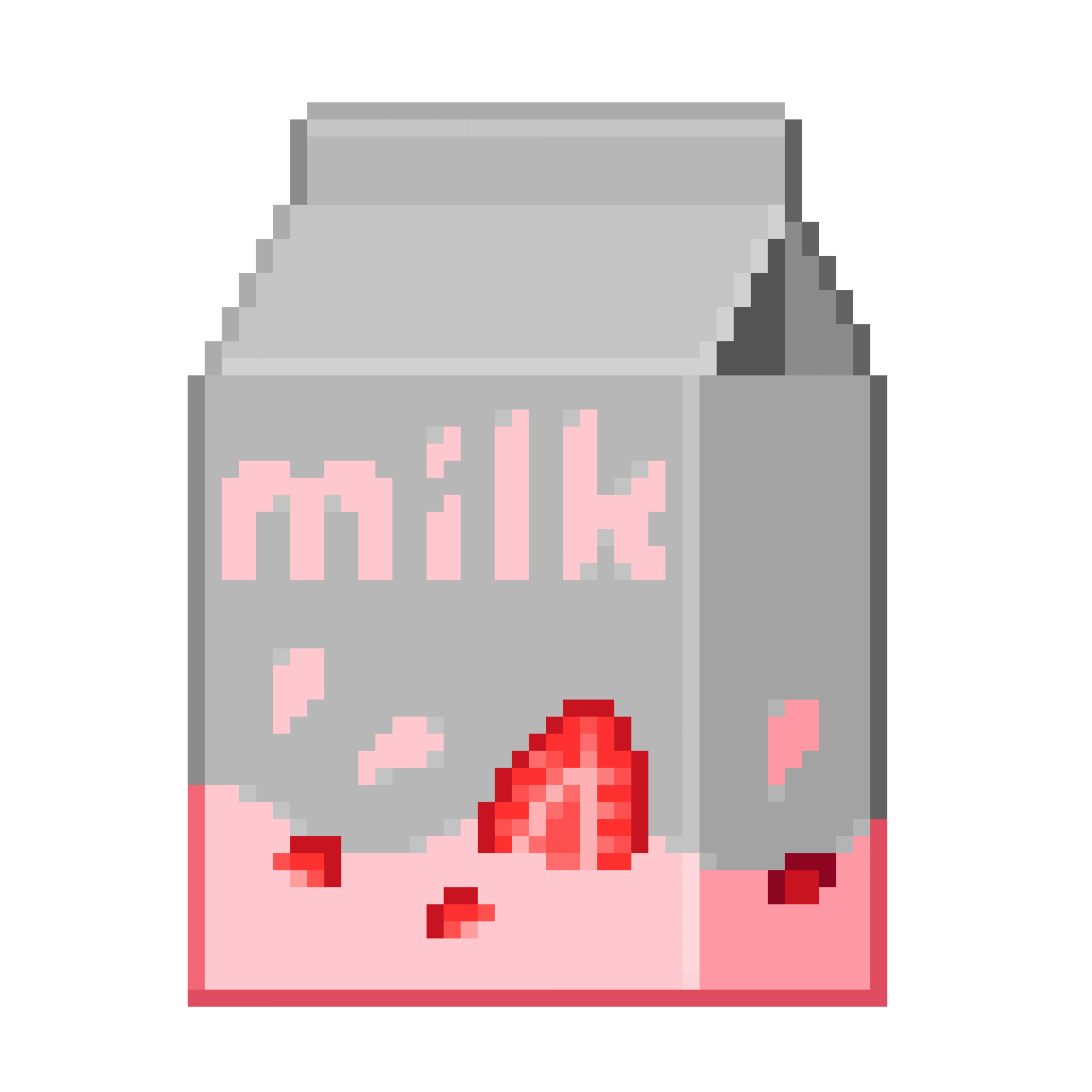 An 8-bit retro-styled pixel-art illustration of a white strawberry milk carton. 27226449 PNG