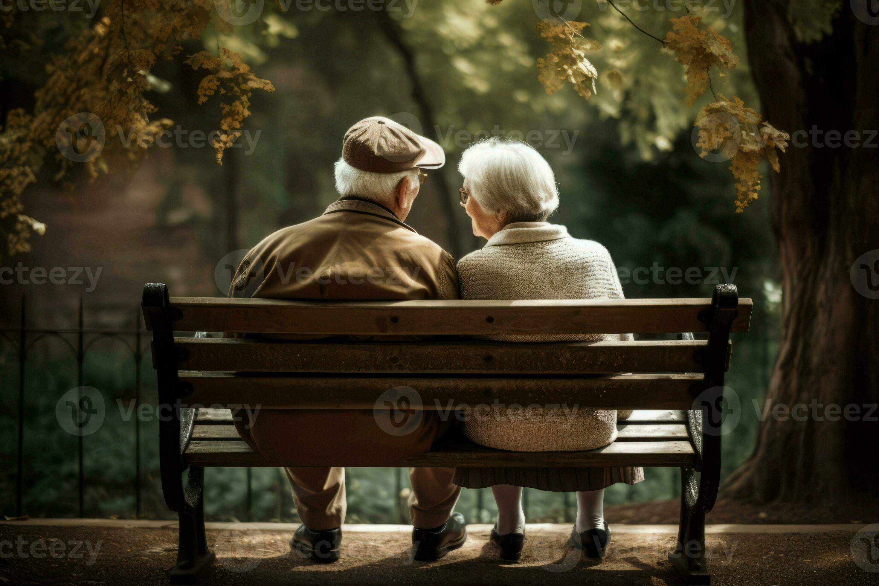 Old couple on bench park. Generate Ai 27230040 Stock Photo at Vecteezy